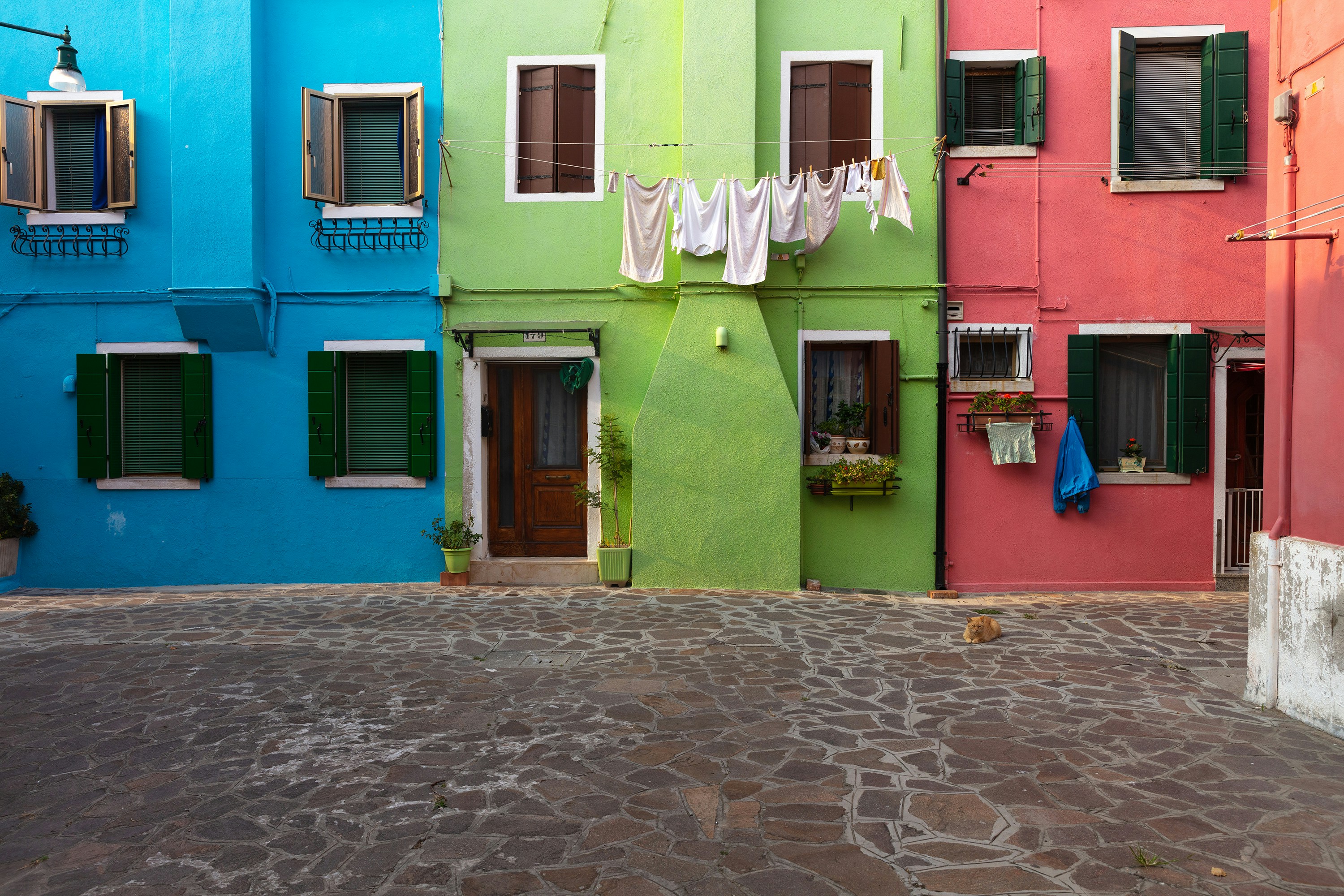 A Row of Painted Facades: Colorful Harmony on Cobblestone