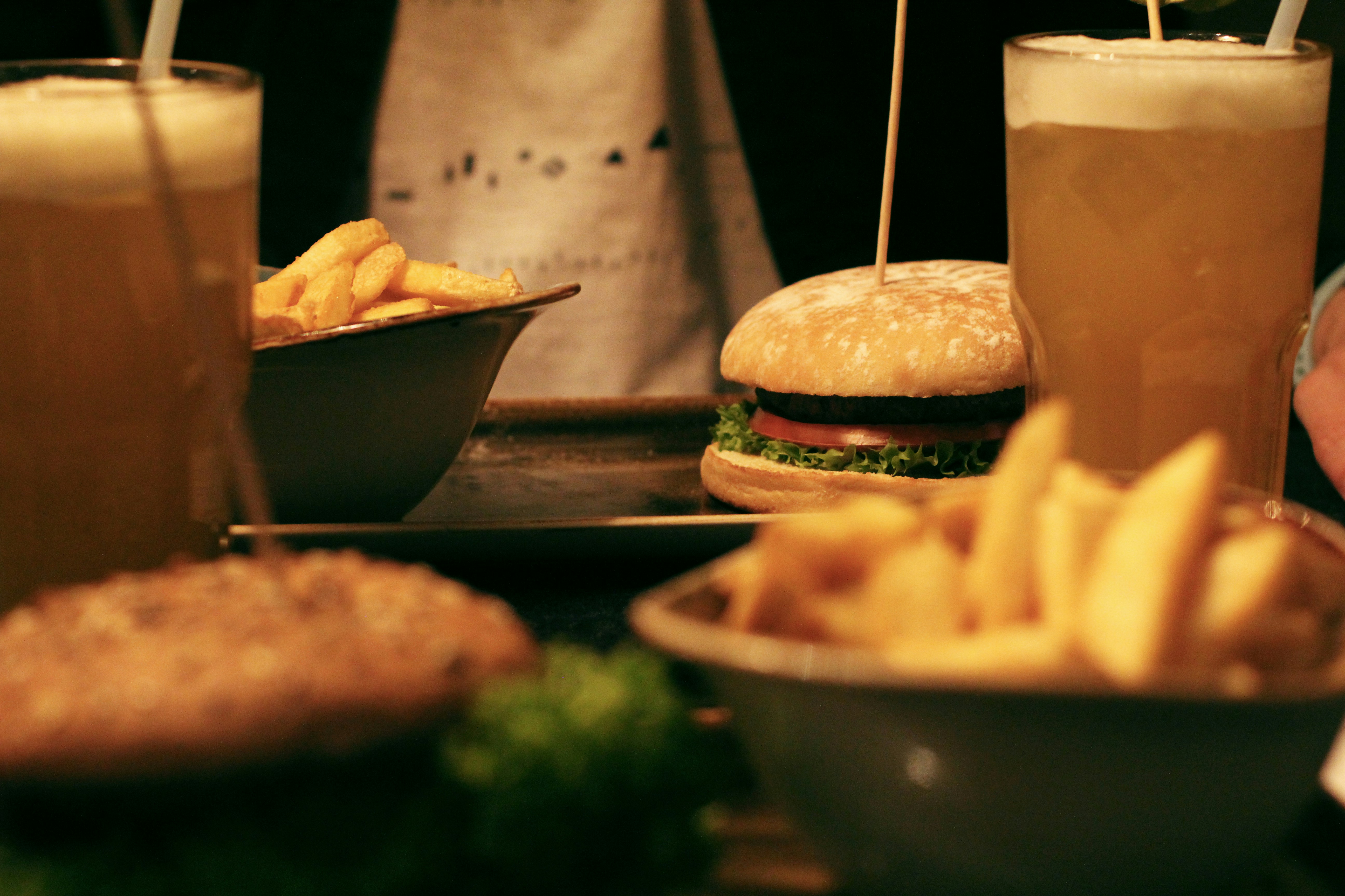 Amber-Glow Diner Scene: Burger Surrounded by Fries