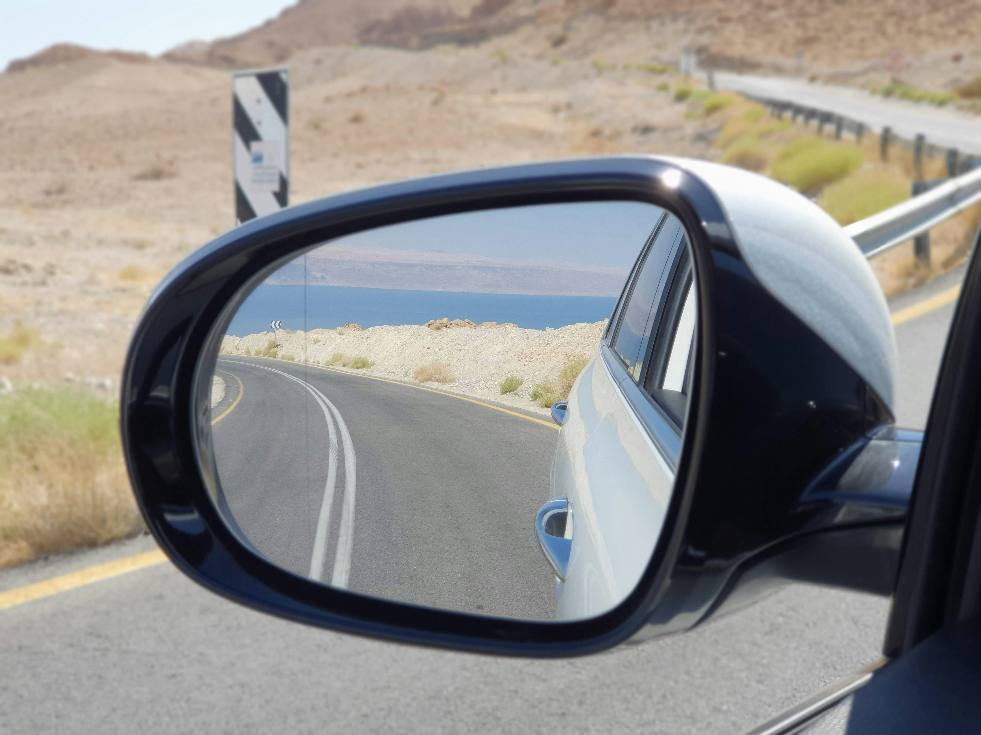 Desert Highway Mirage Reflected in a Side-View Mirror