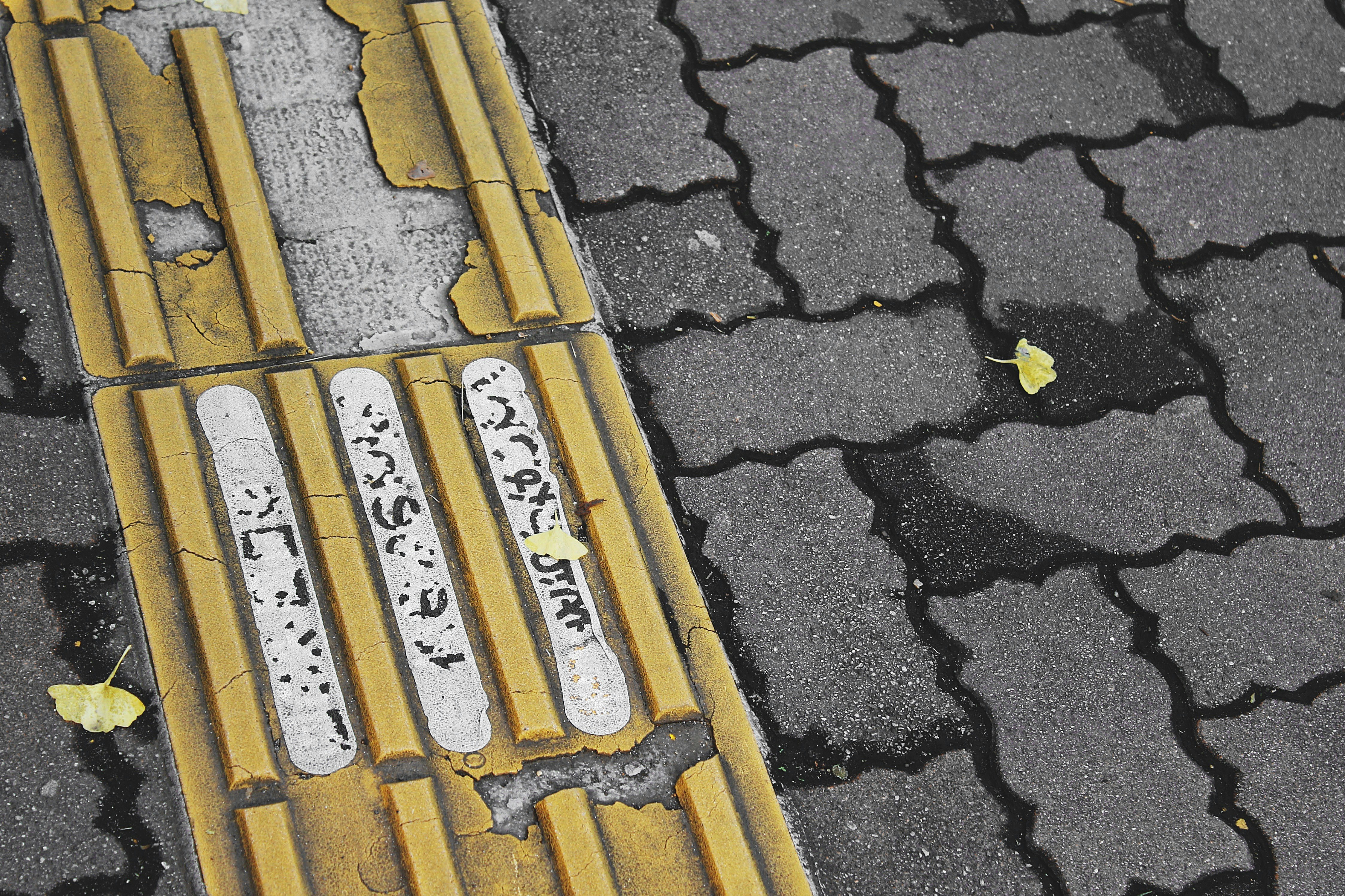 Yellow Guides Against Gray Grid: Close-Up of Urban Tactile PavingDenis Umpleby