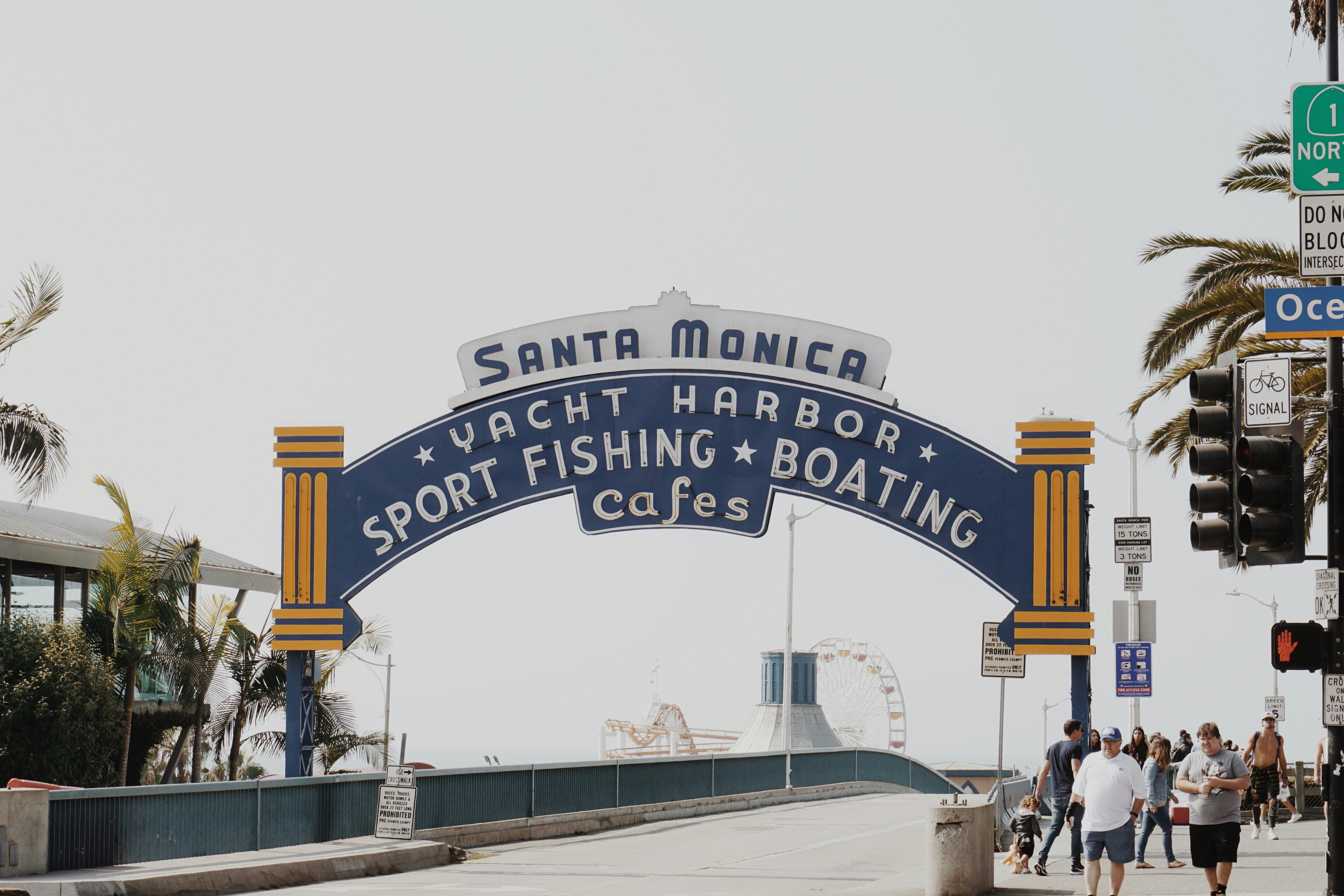 Sunlit Santa Monica Pier Arch: Welcome to the Yacht Harbor