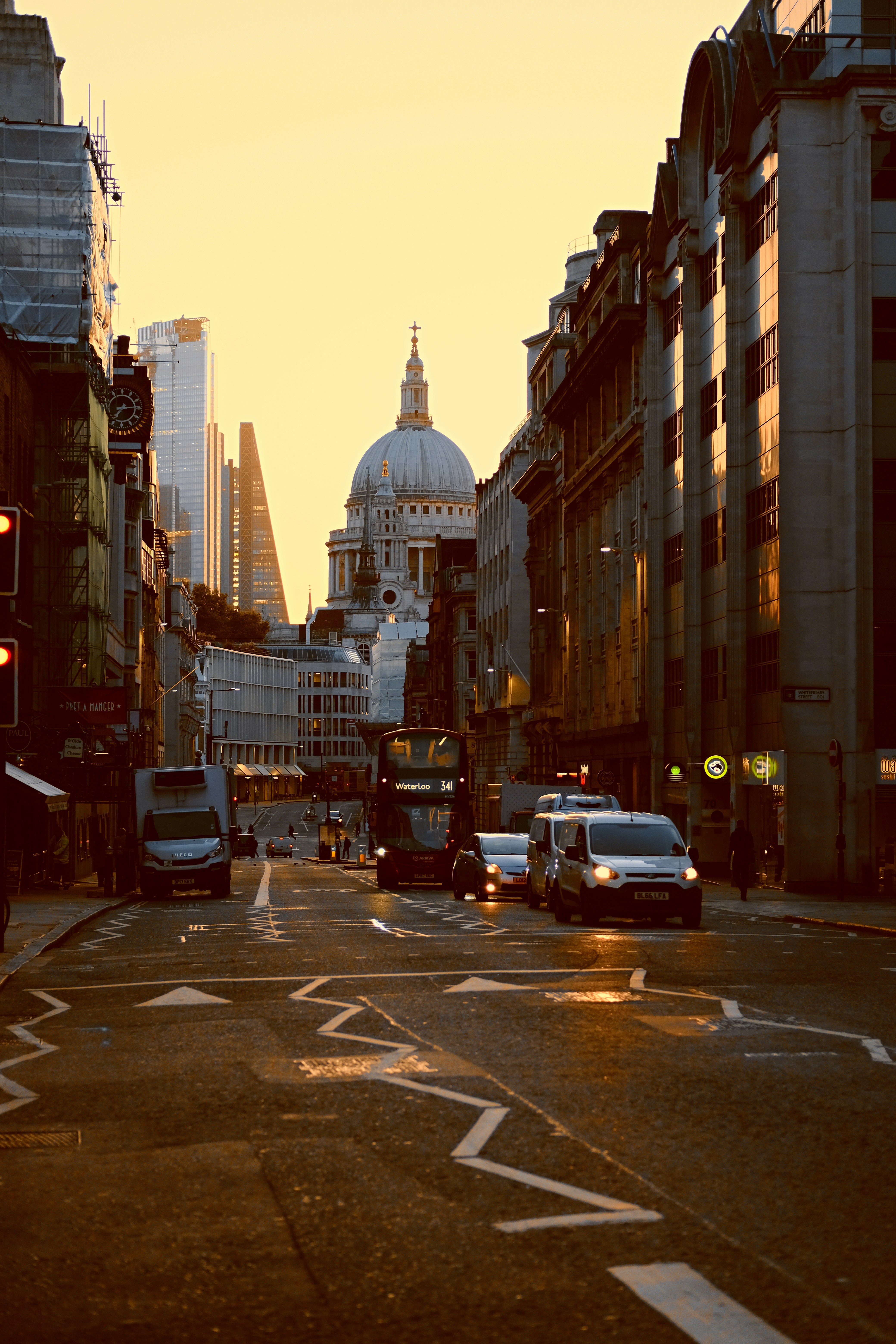 Golden Hour Convergence Toward St. Paul’s Dome on a London Street