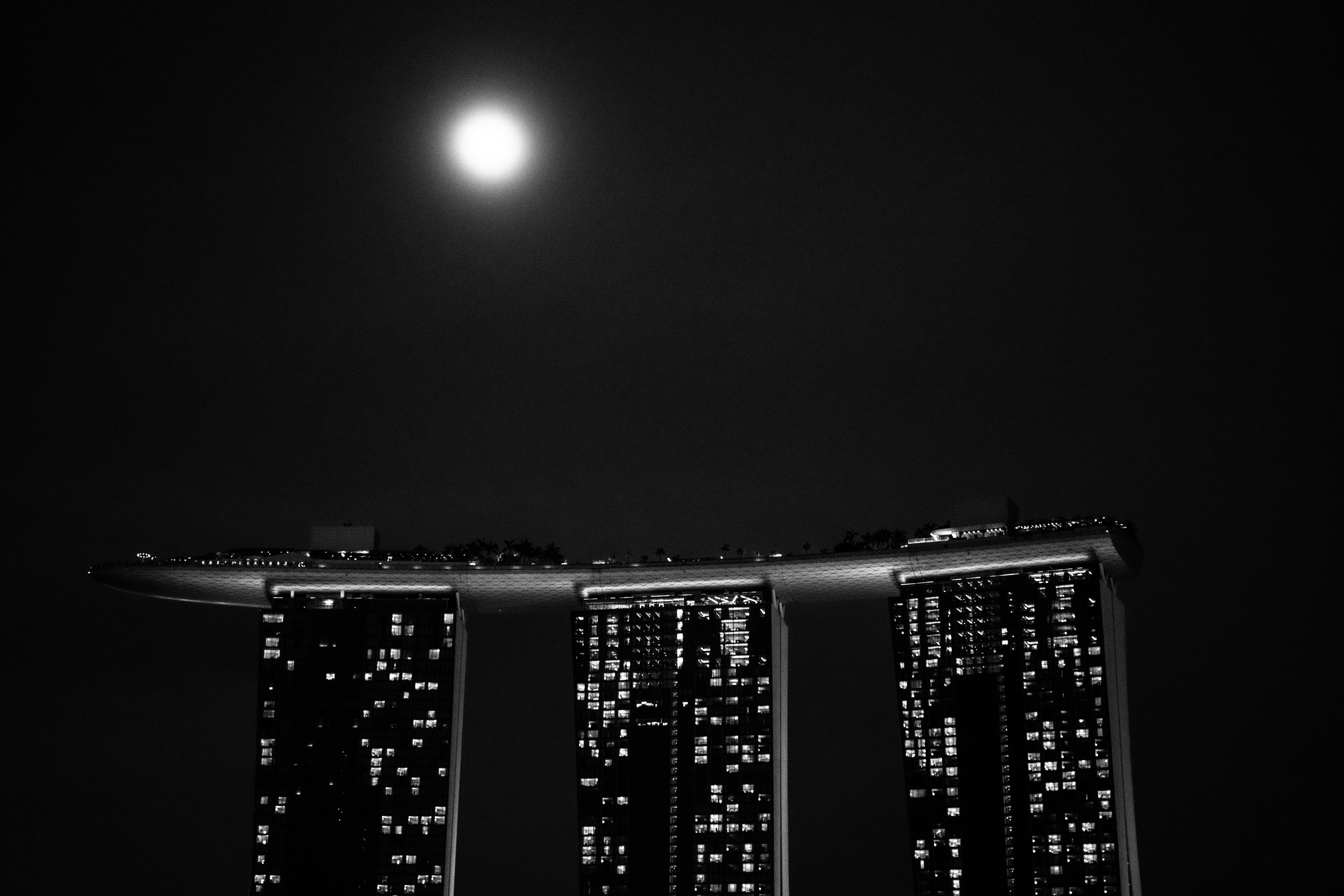 grayscale photography of Marina Bay Sands, Singapore