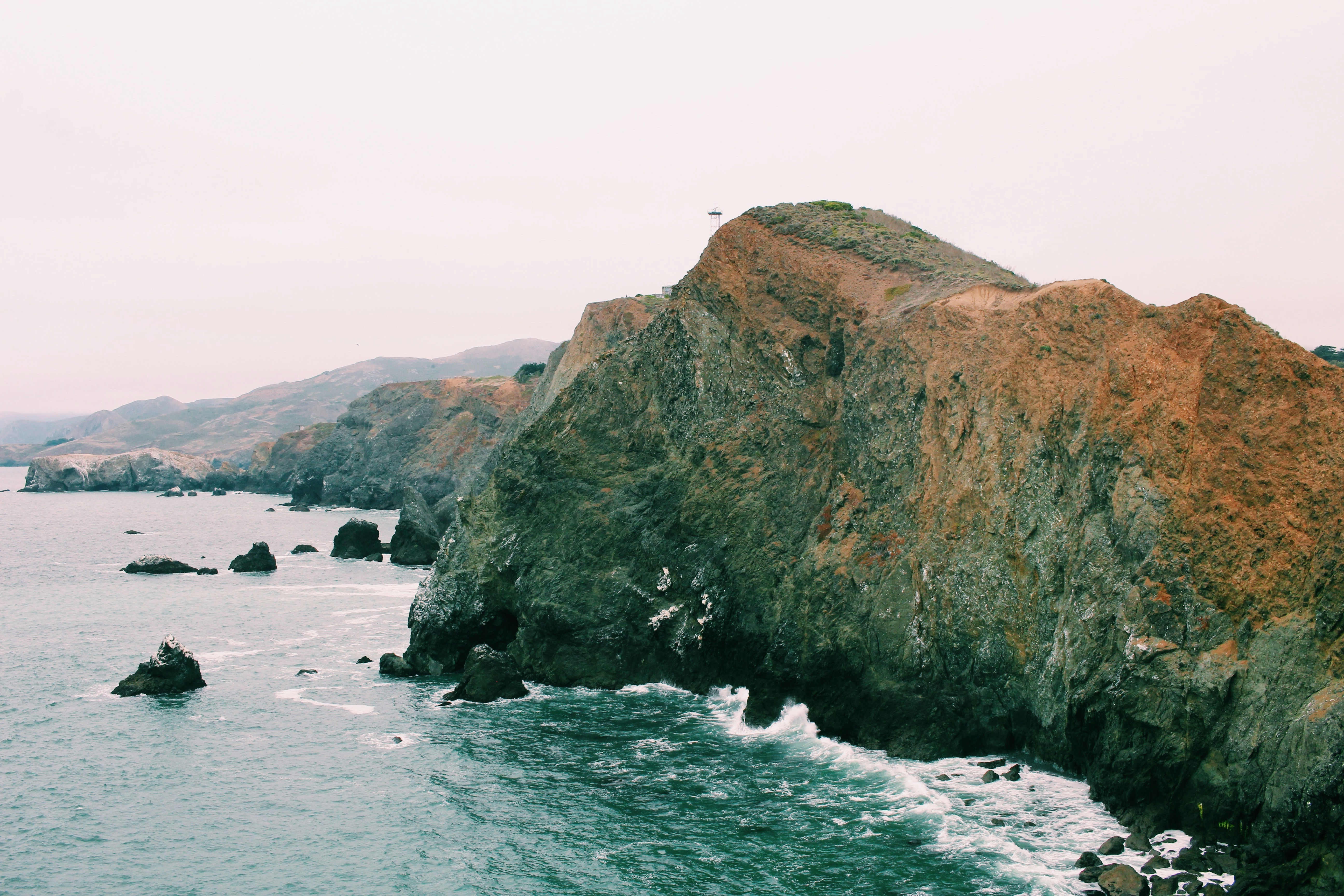 Lone Seabird on the Rugged Cape at Dusk