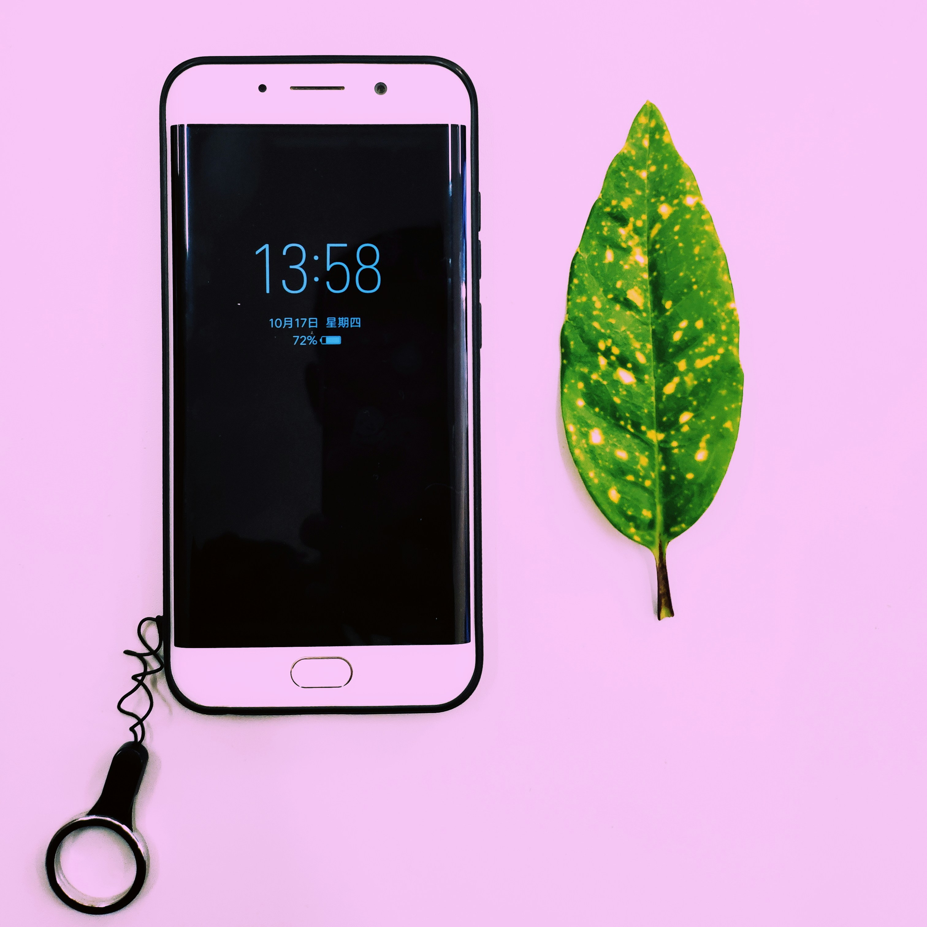 White Android smartphone near green and yellow ovate leaf photo – Free ...