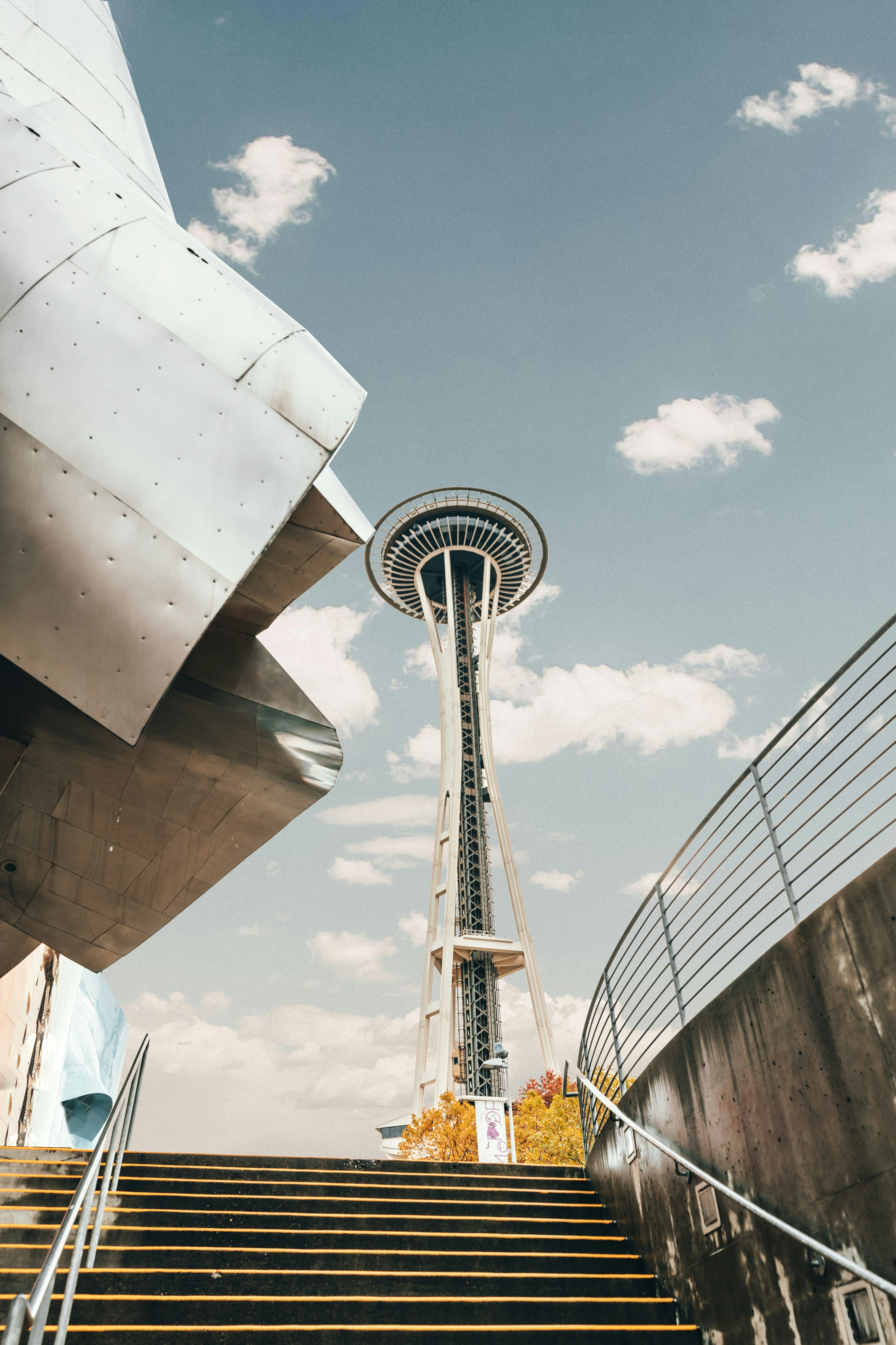 Vertical Echo: Space Needle Framed by Industrial Geometry