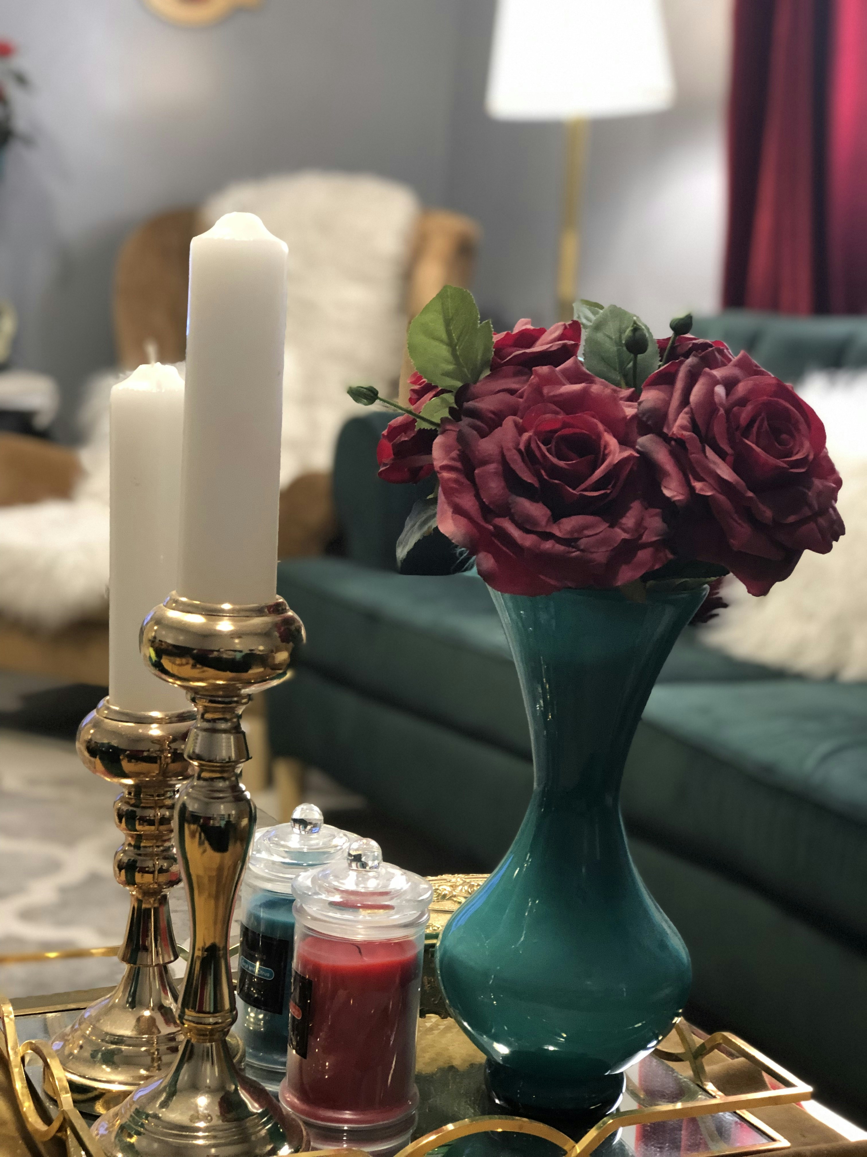 Crimson Roses in an Elegantly Set Still-Life