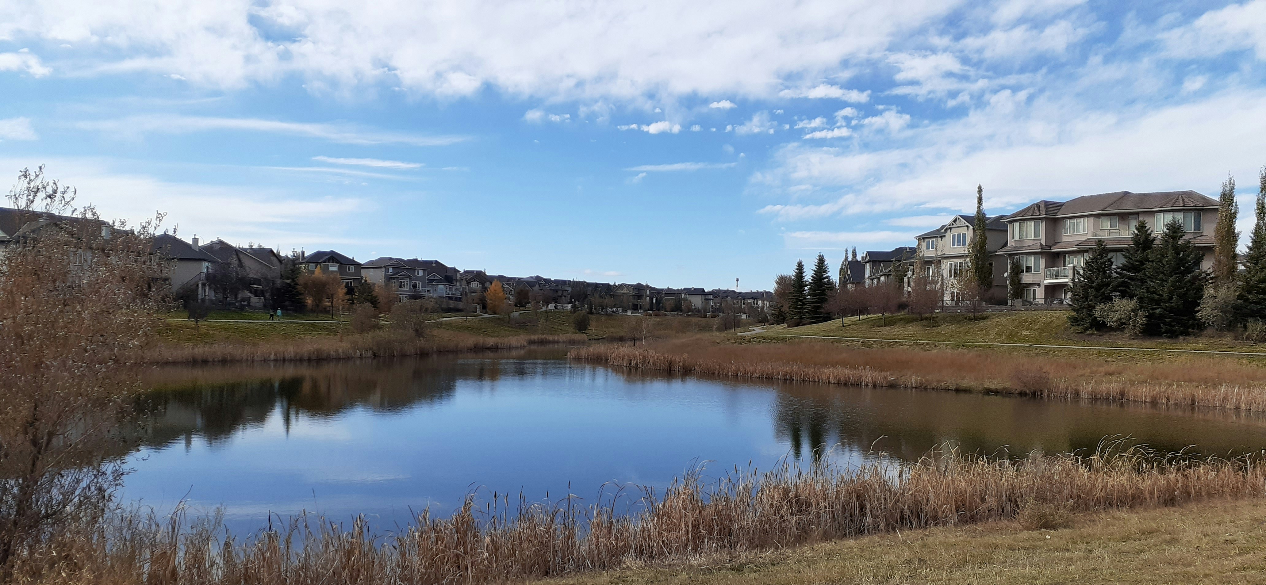 Houses near lagoon view under cloudy sky photo – Free Calgary Image on ...