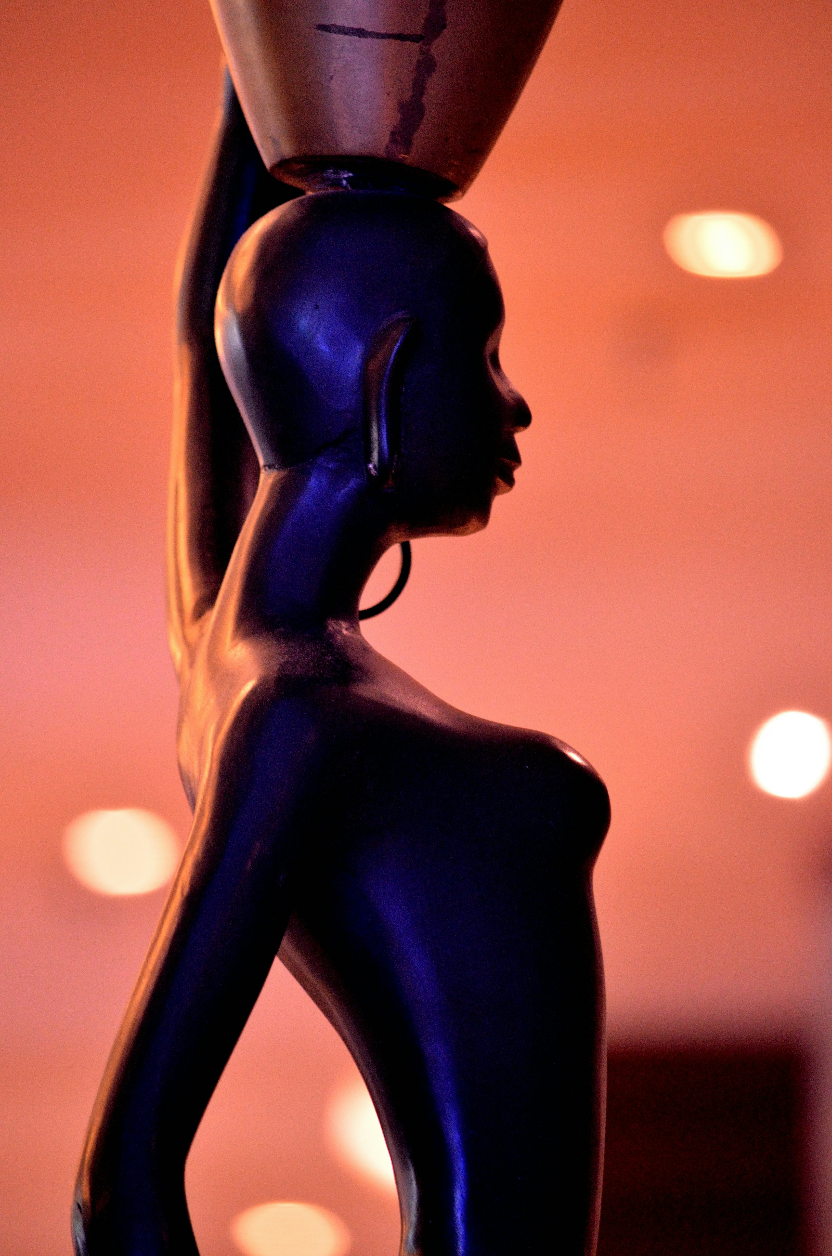 Silhouette of a Noble Figurine Against Warm orbs