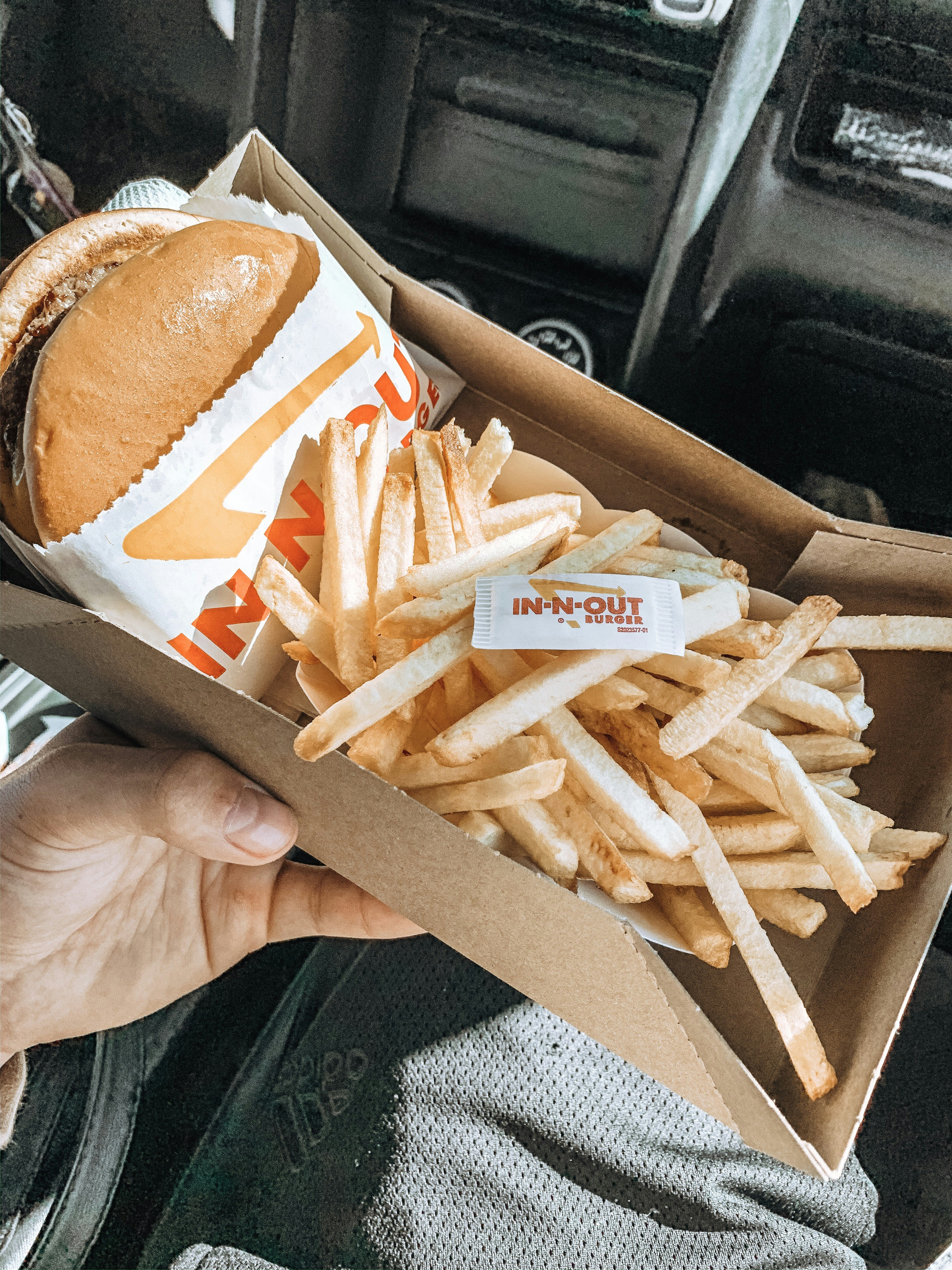 In-N-Out fries and hamburger in box