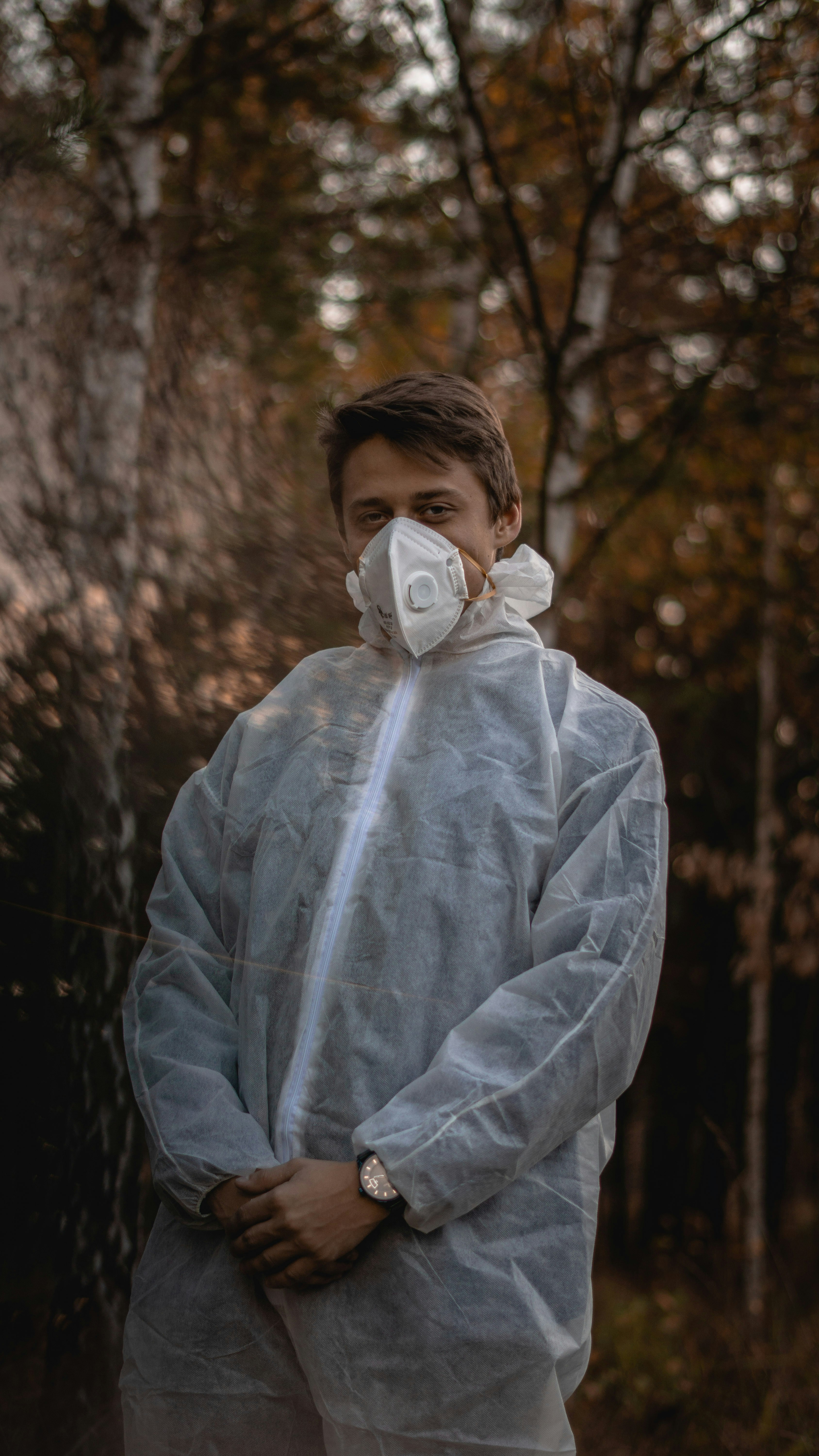 Masked in the Pines: A Portrait in Protective Stillness
