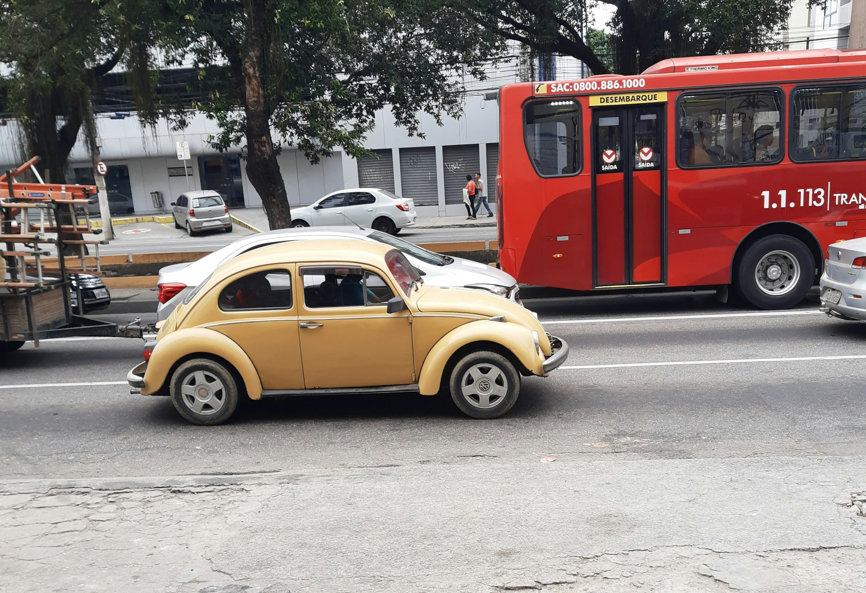 Yellow Beetle Pauses for a Red Dawn: Street Scene Portrait