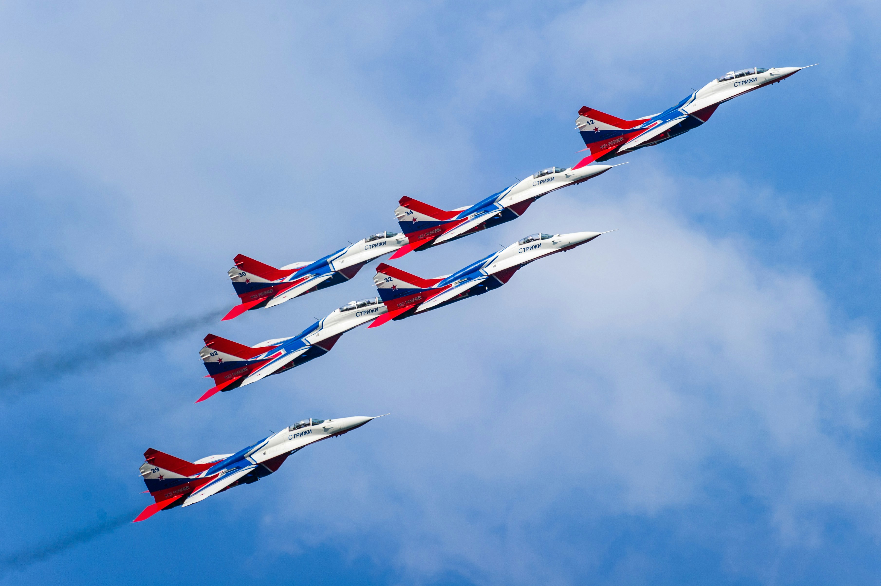Six white, red and blue jet fighter planes photo – Free Blue Image on ...