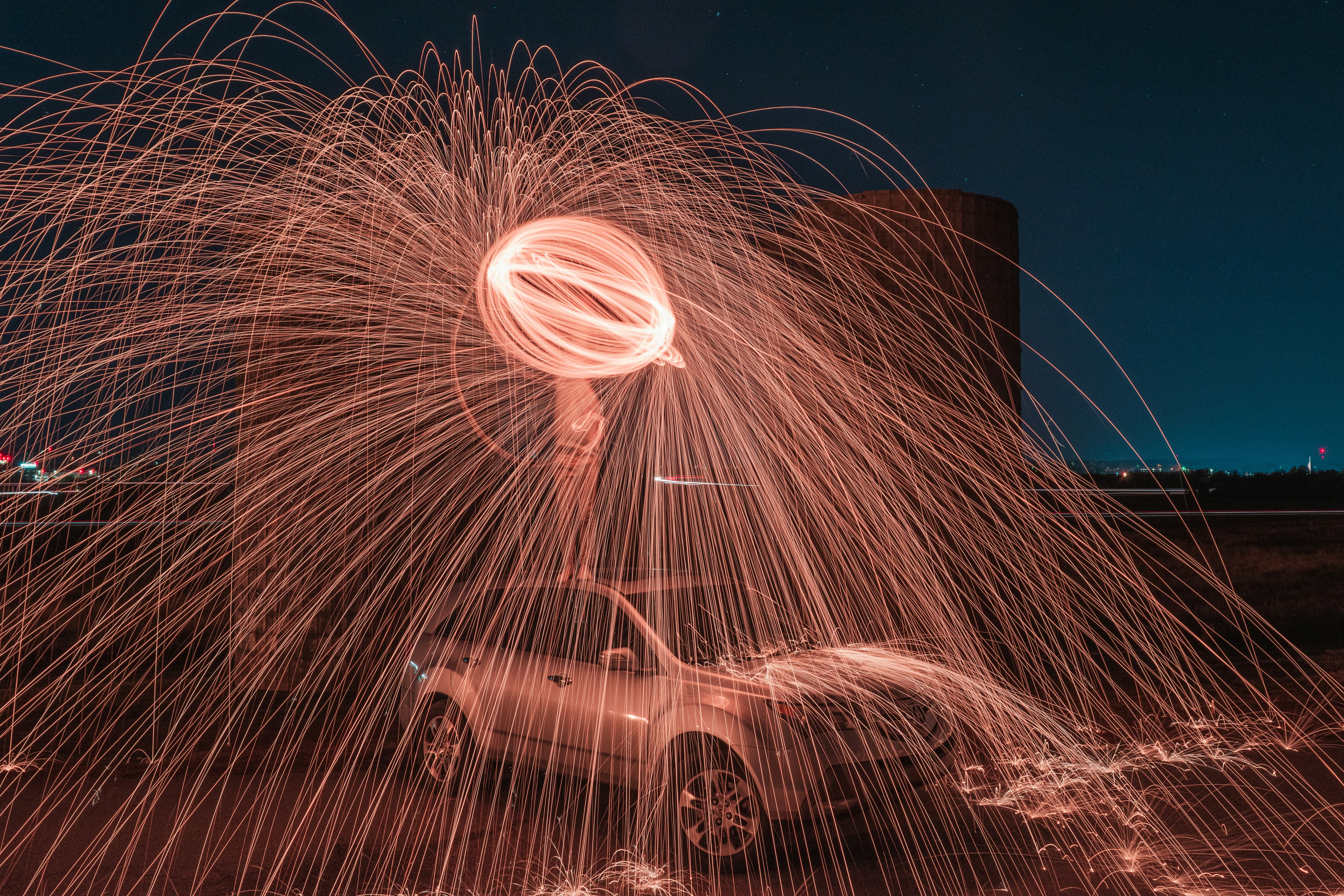 Fiery Cascade Over Steel