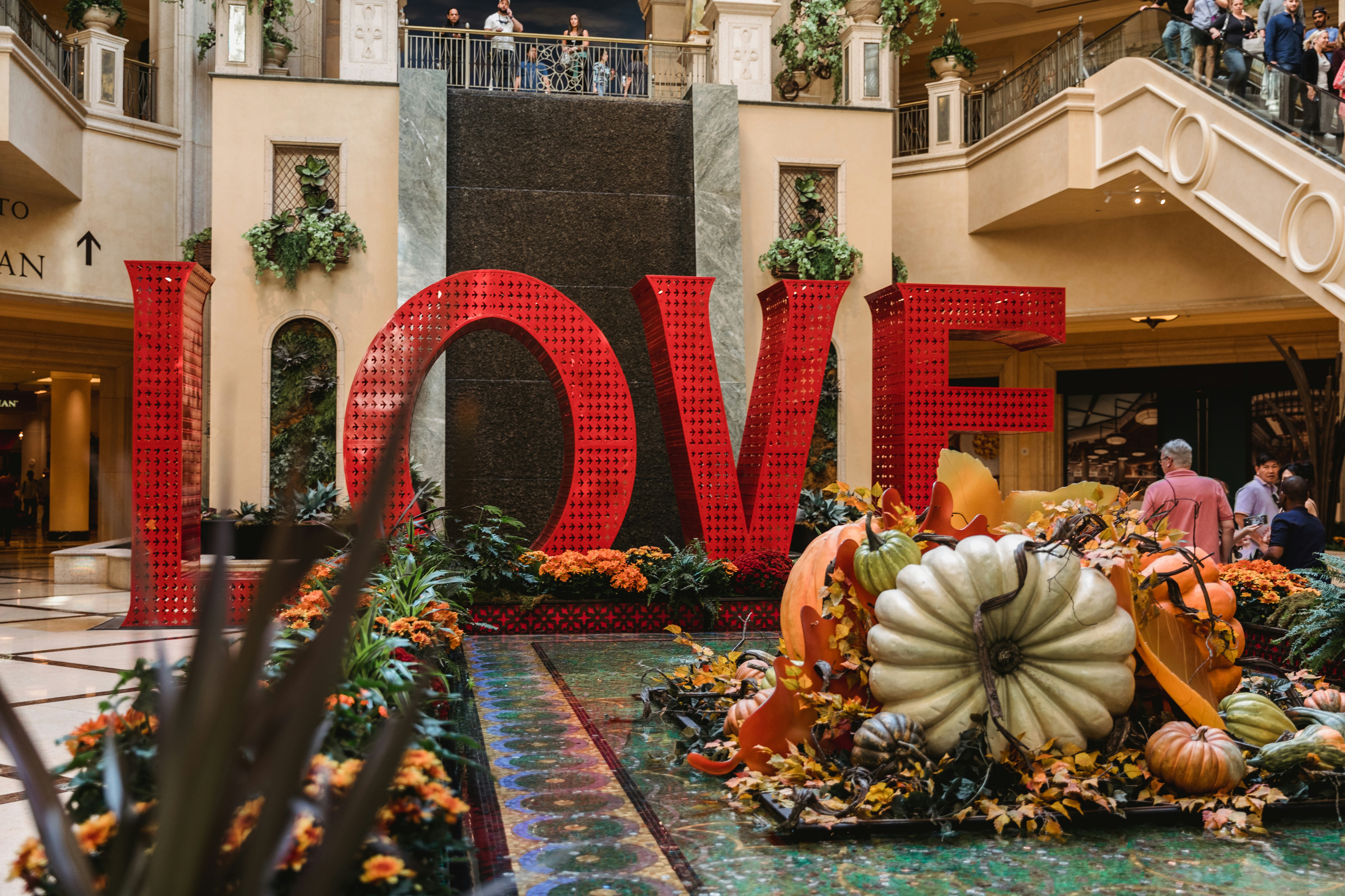 Harvest Light on the Love Sign: An Atrium Autumn Display