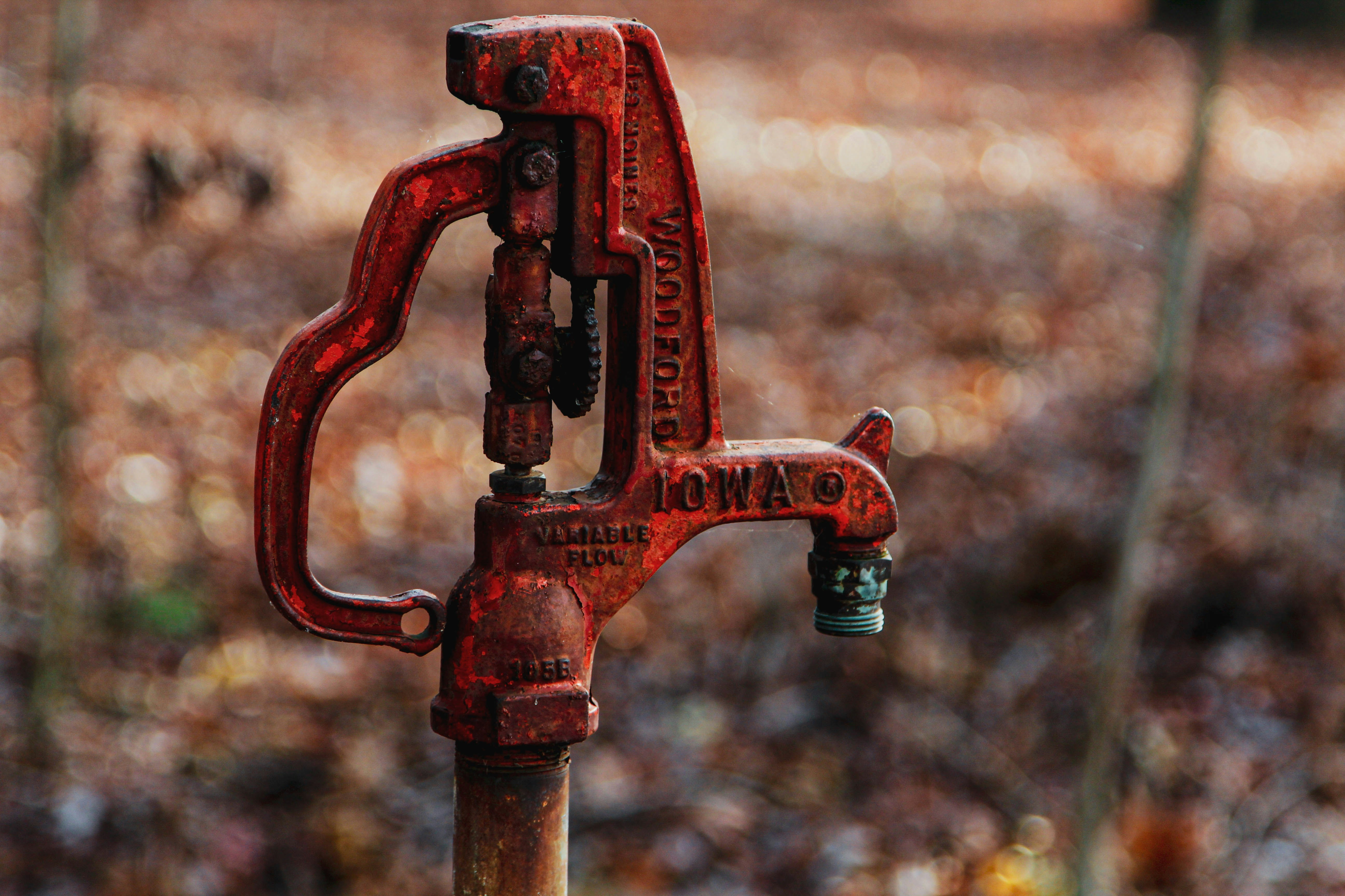 Red Water Pump in Autumn Light