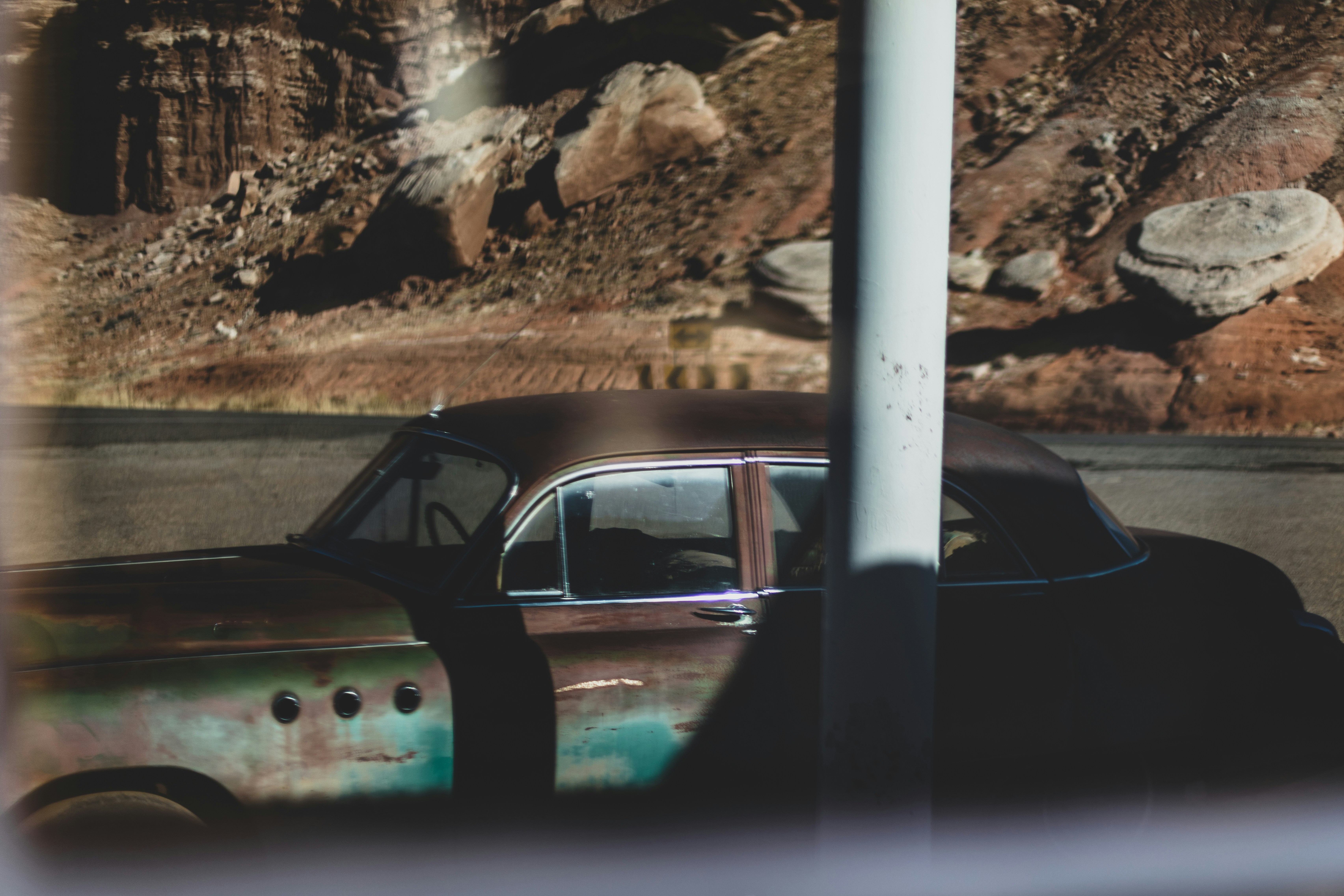 brown and green sedan