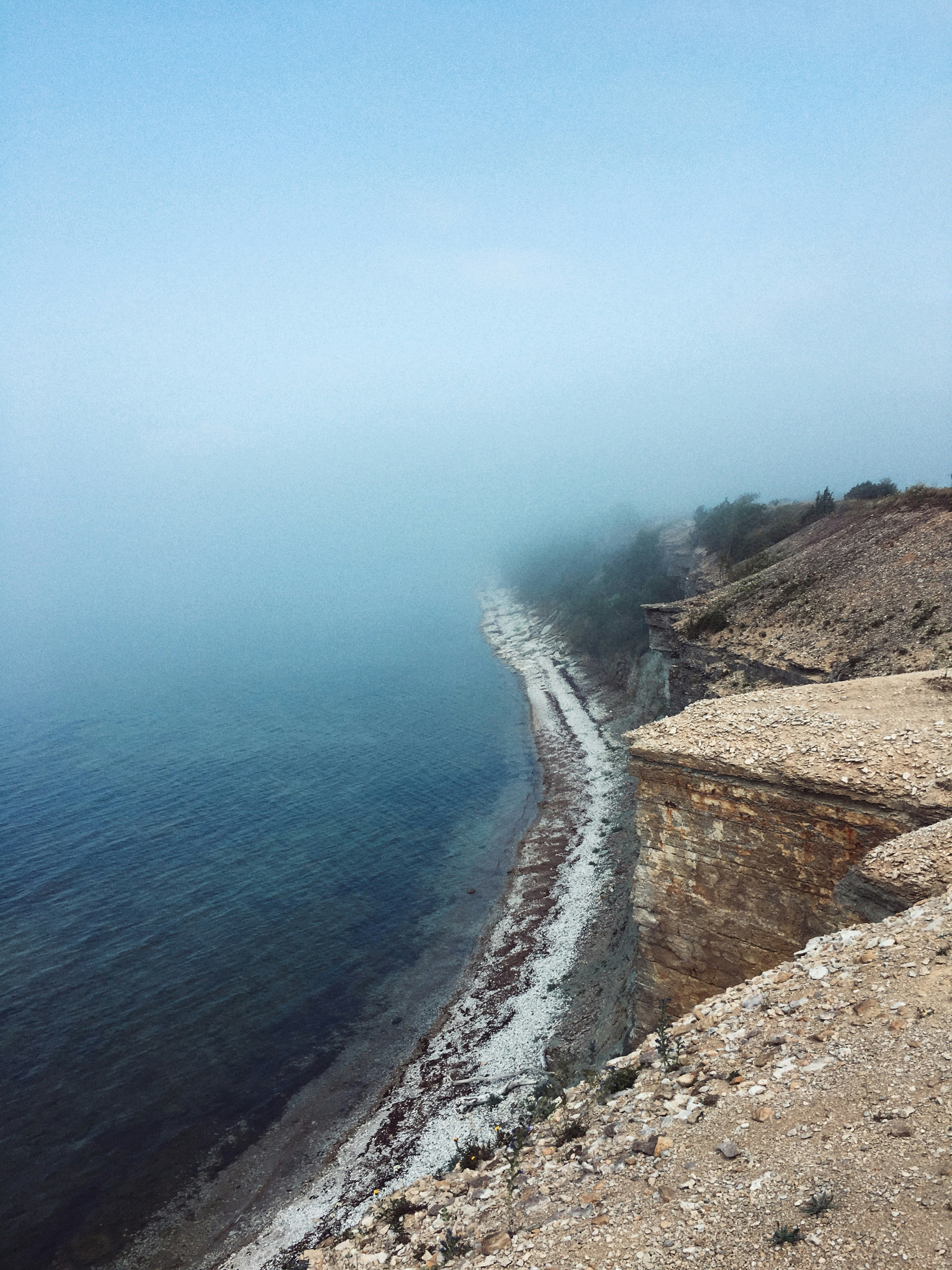 Edge of Silence: Cliffside Coastline Veiled by Sea Fog