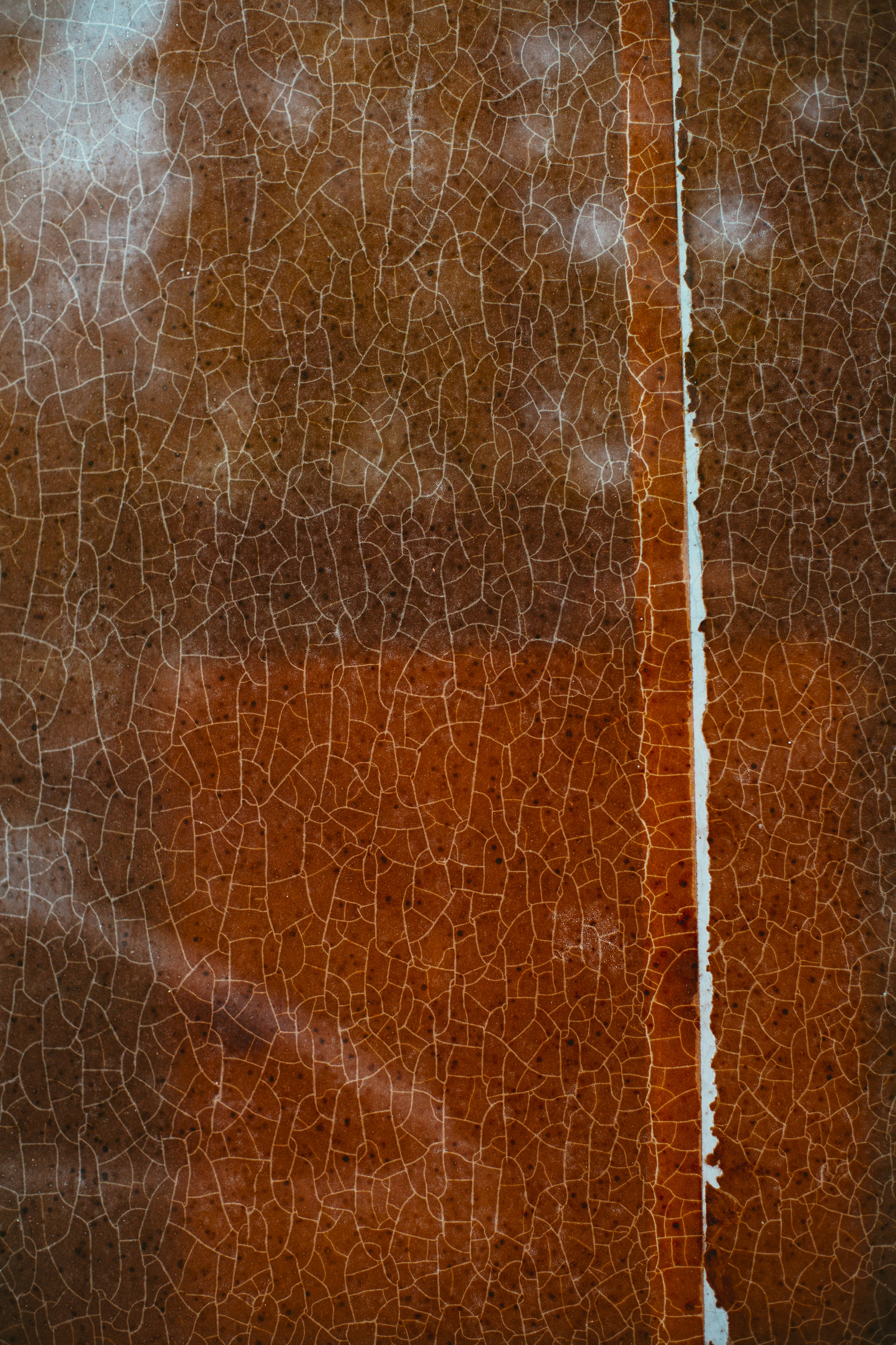 Crackled Rust Mosaic with a Vertical Vein of Light