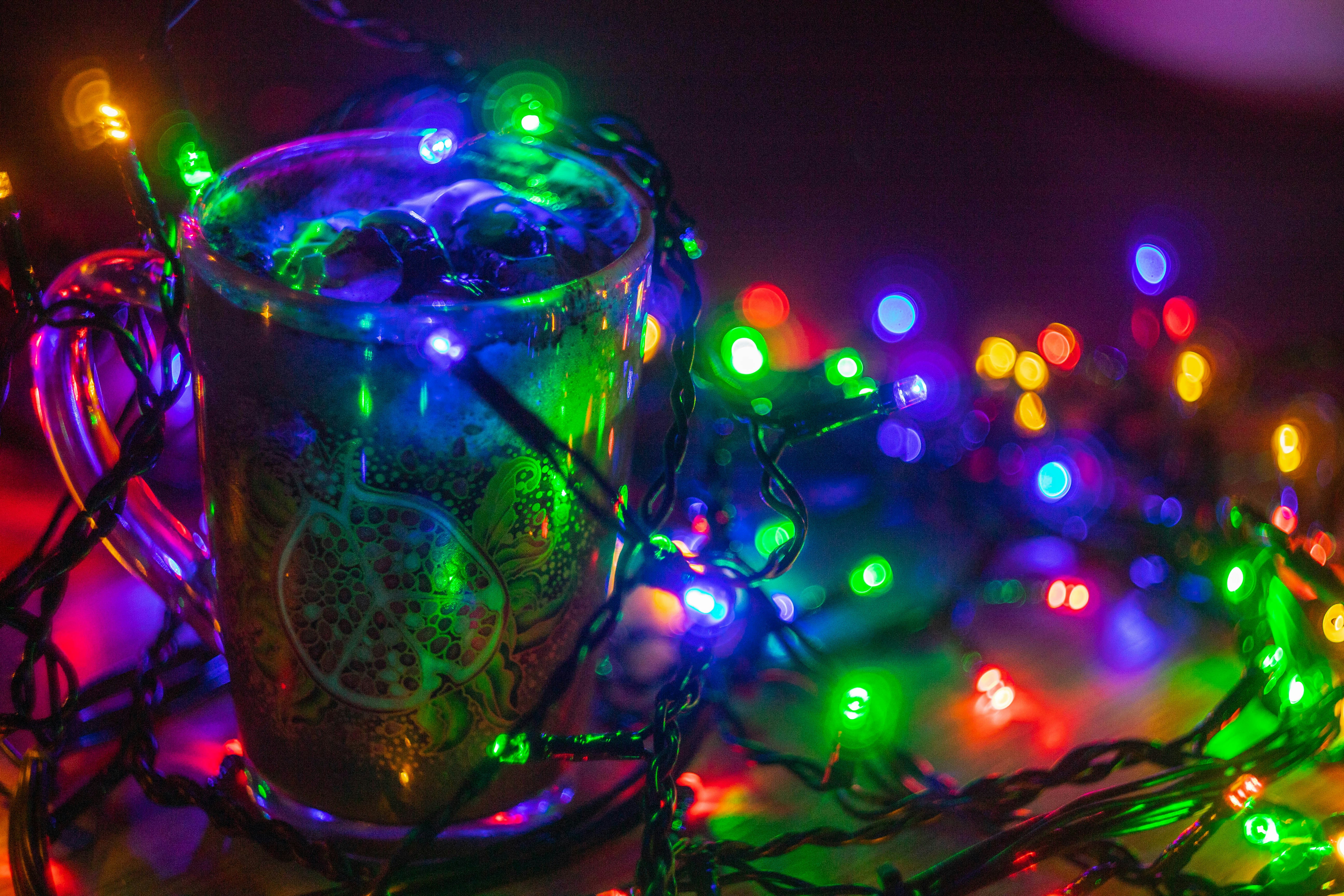 Glowing Cozy: a mug wrapped in Christmas lights