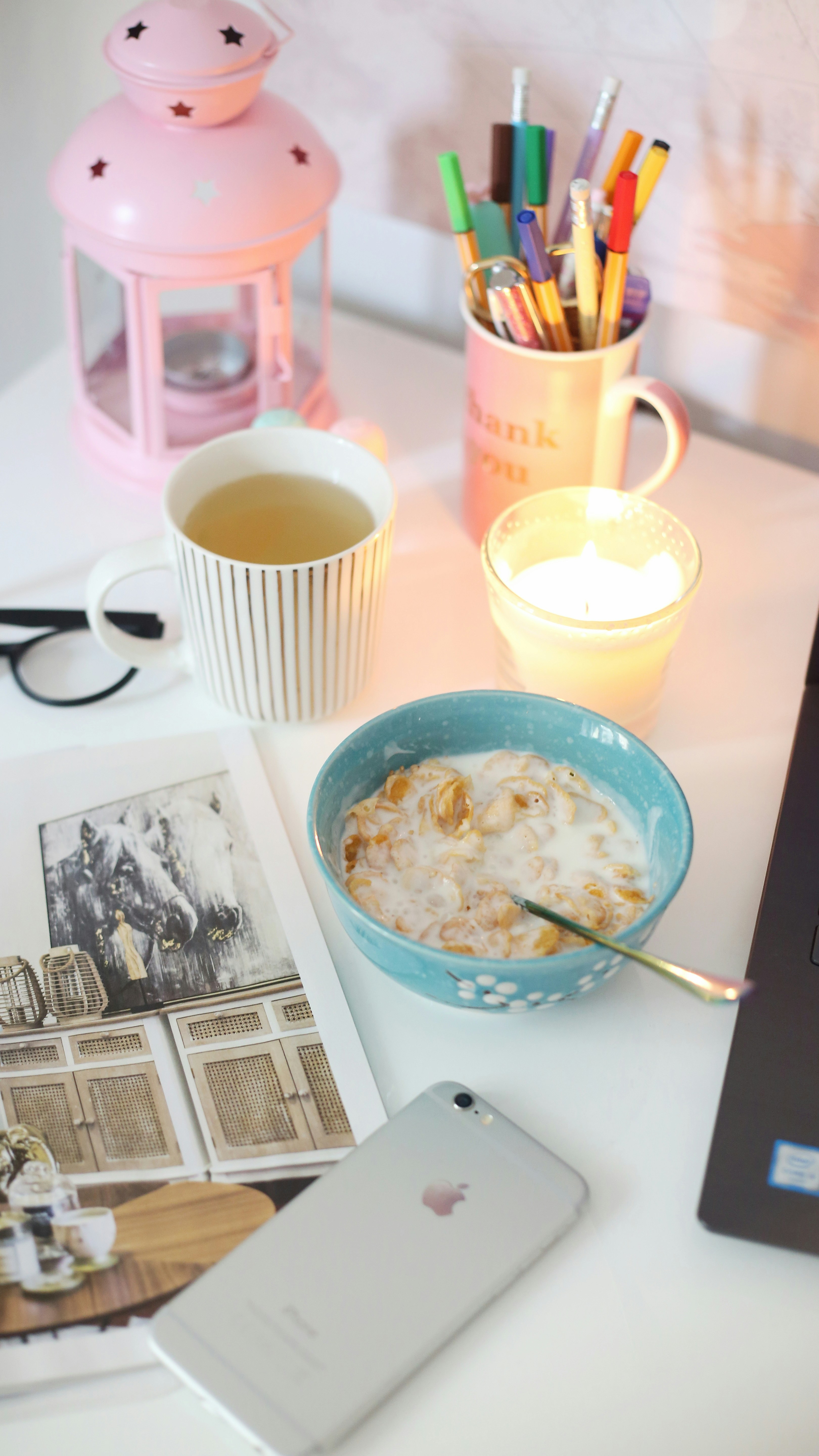 round blue ceramic bowl and white ceramic mug