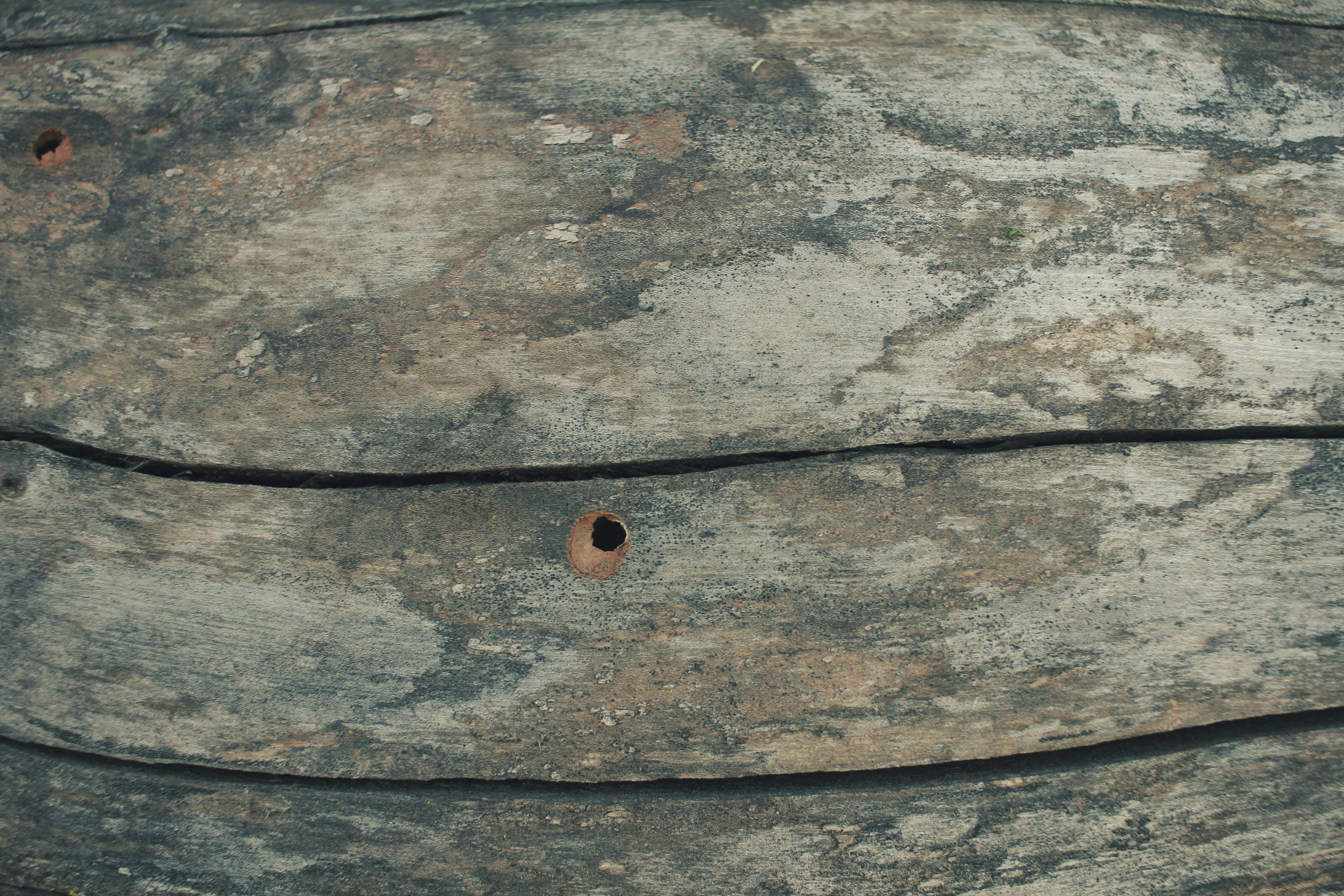 Layered Patina: Curved Grain and Circular Holes in Weathered Planks