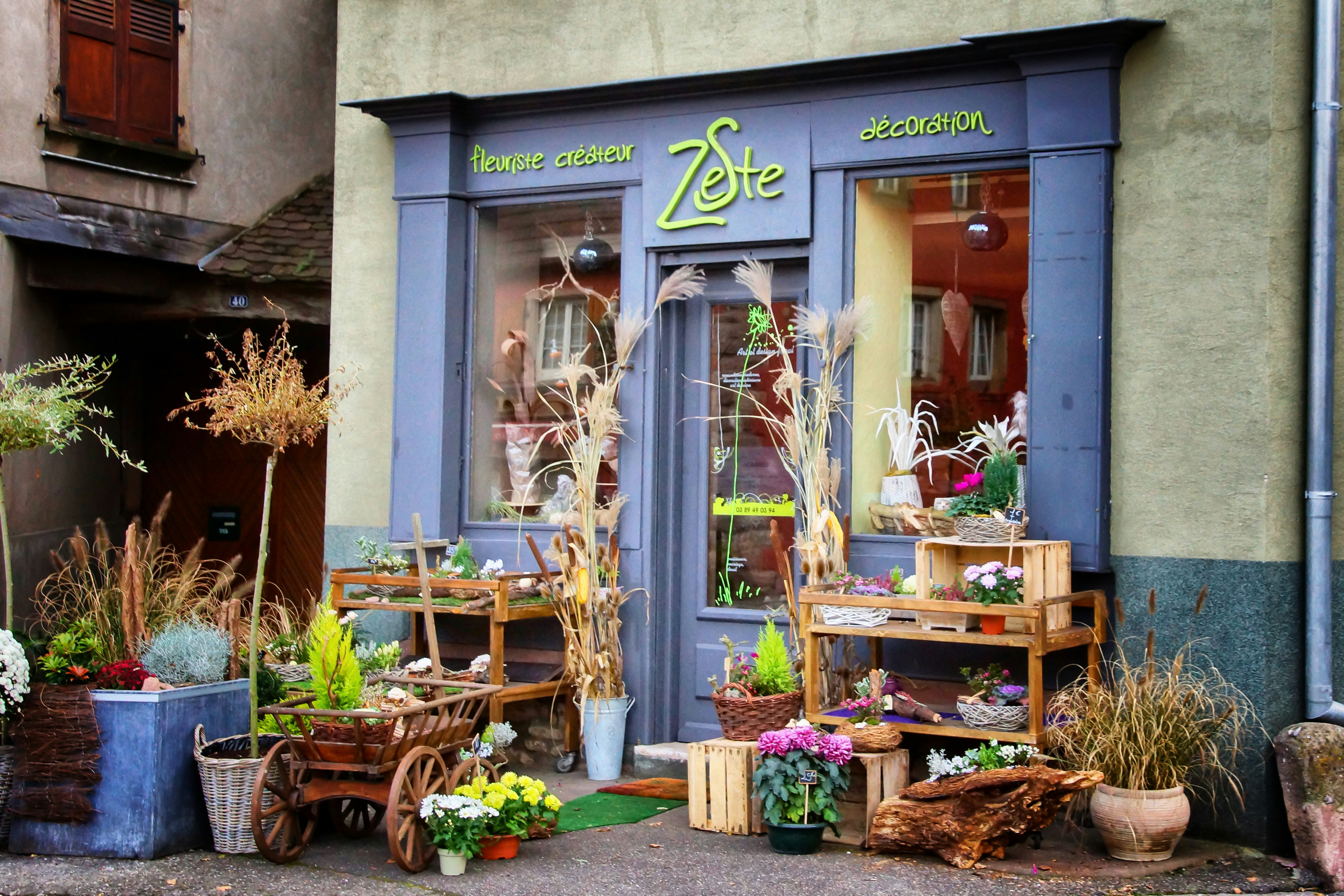 table beside store facade