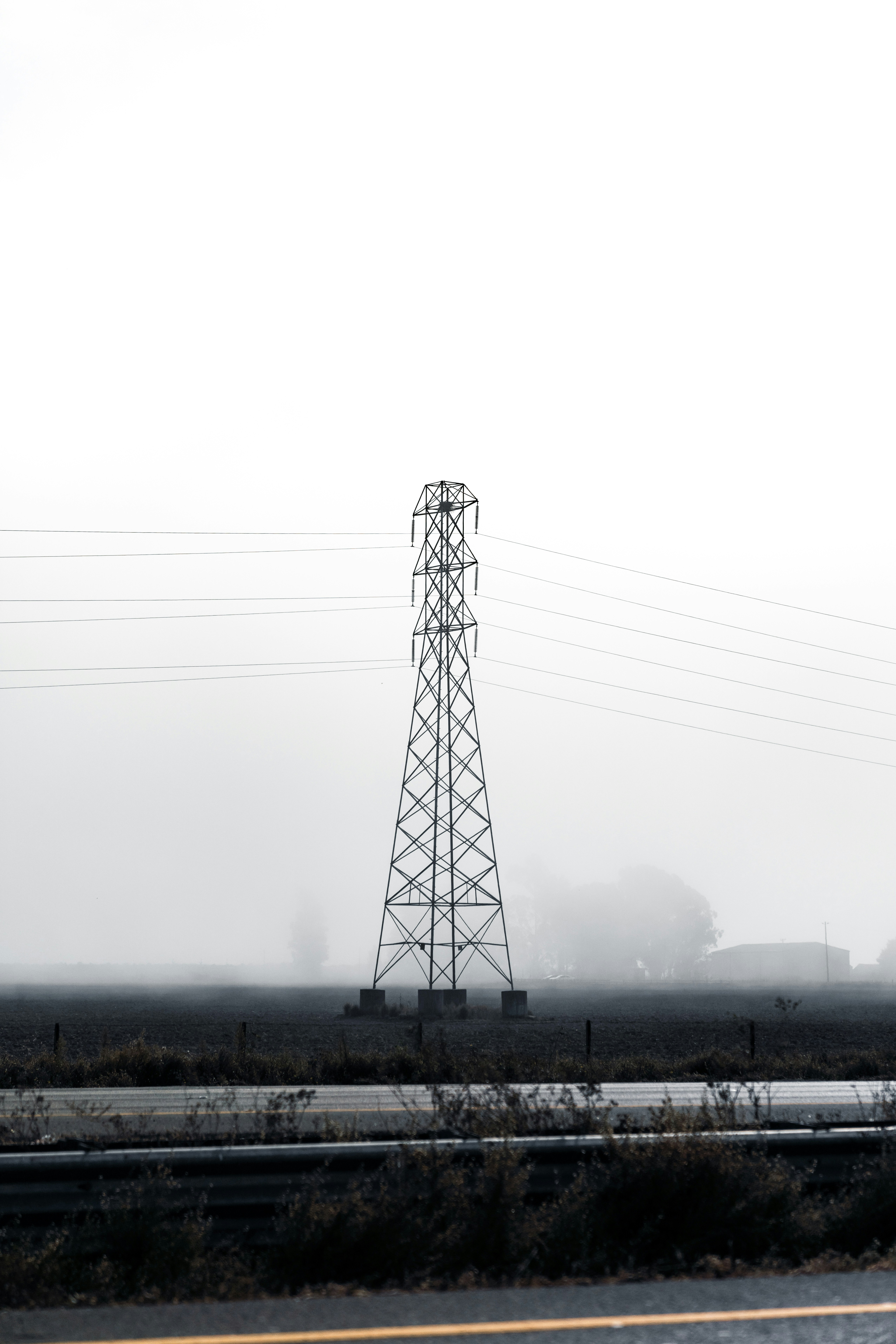 Steel lattice structure of an electric power transmission tower.