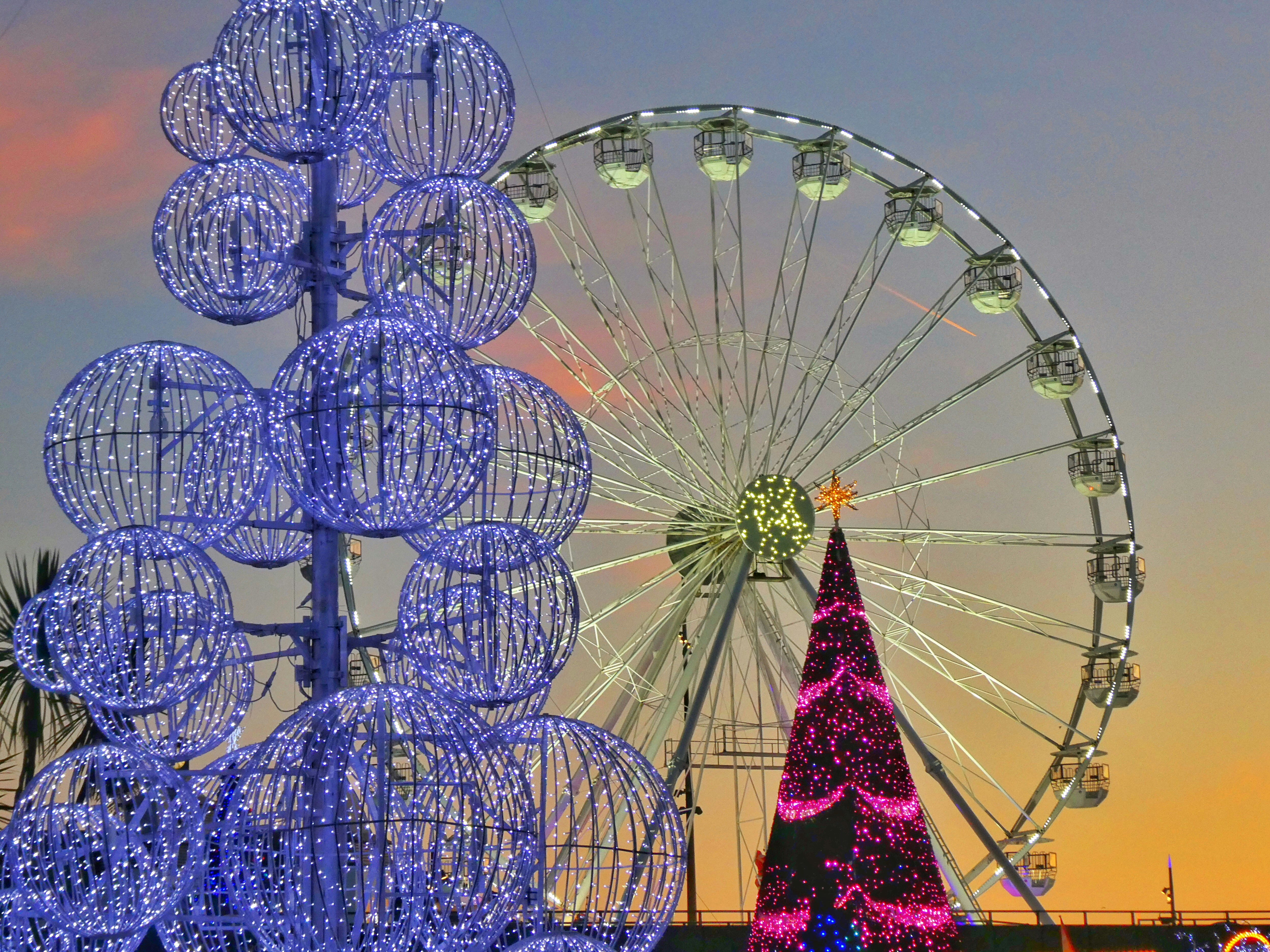 It’s nearly Christmas and as the Sun sets over the south coast of England Bournemouth the Christmas lights add to the colourful glow.