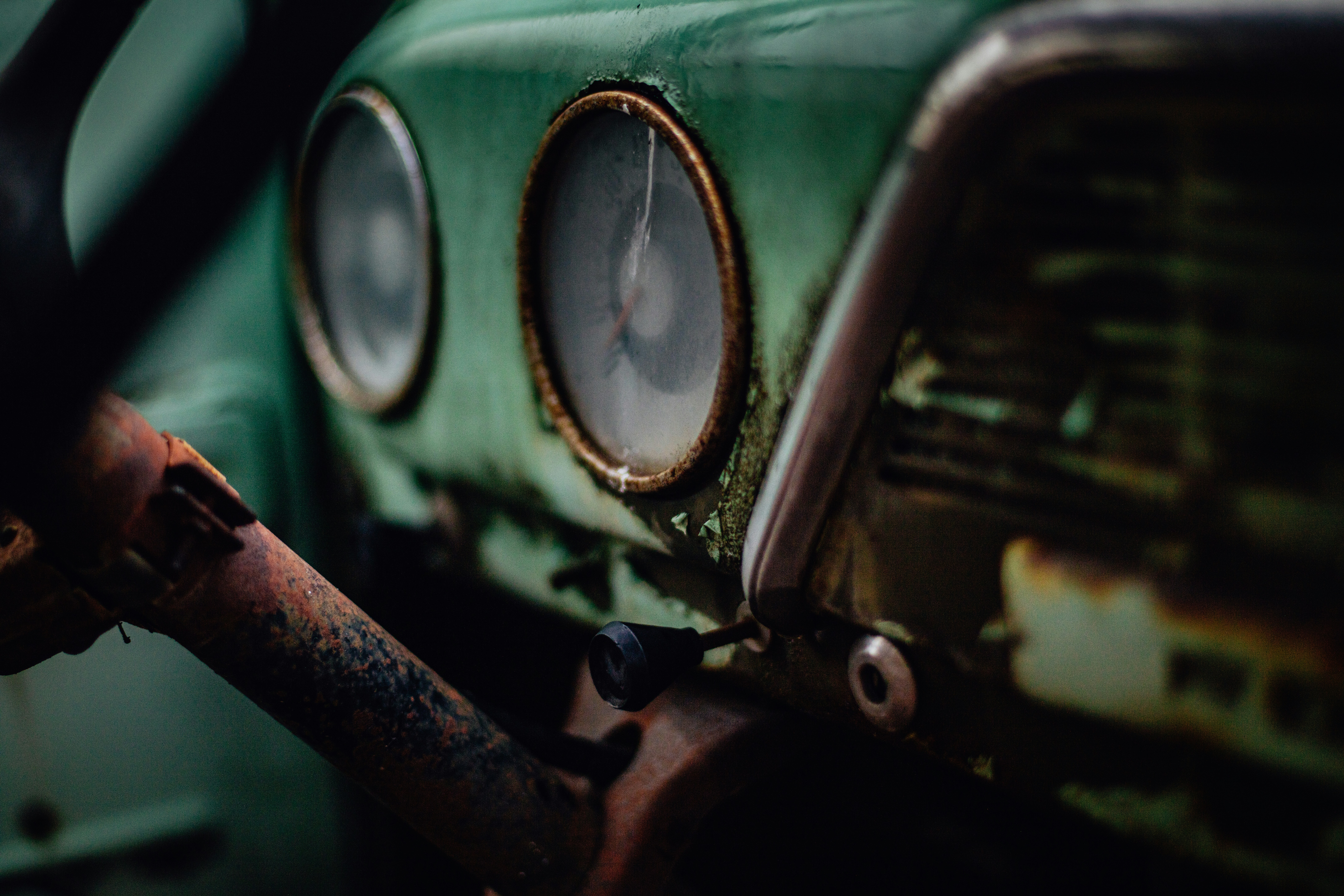 Classic teal vehicle steering wheel and dashboard photo – Free Grey ...