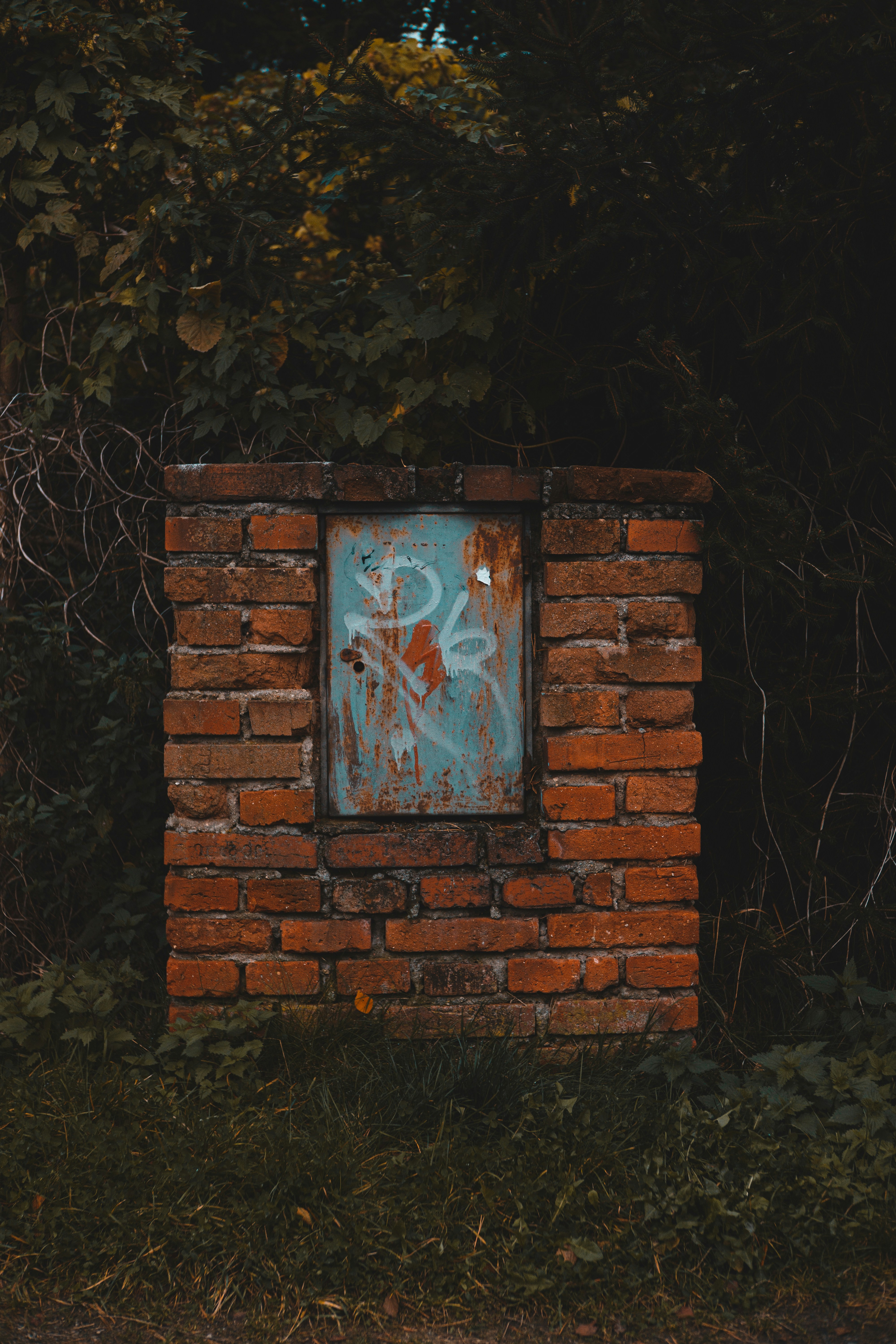 Blue Door in a Brick Niche: Quietly Weathered Urban Garden