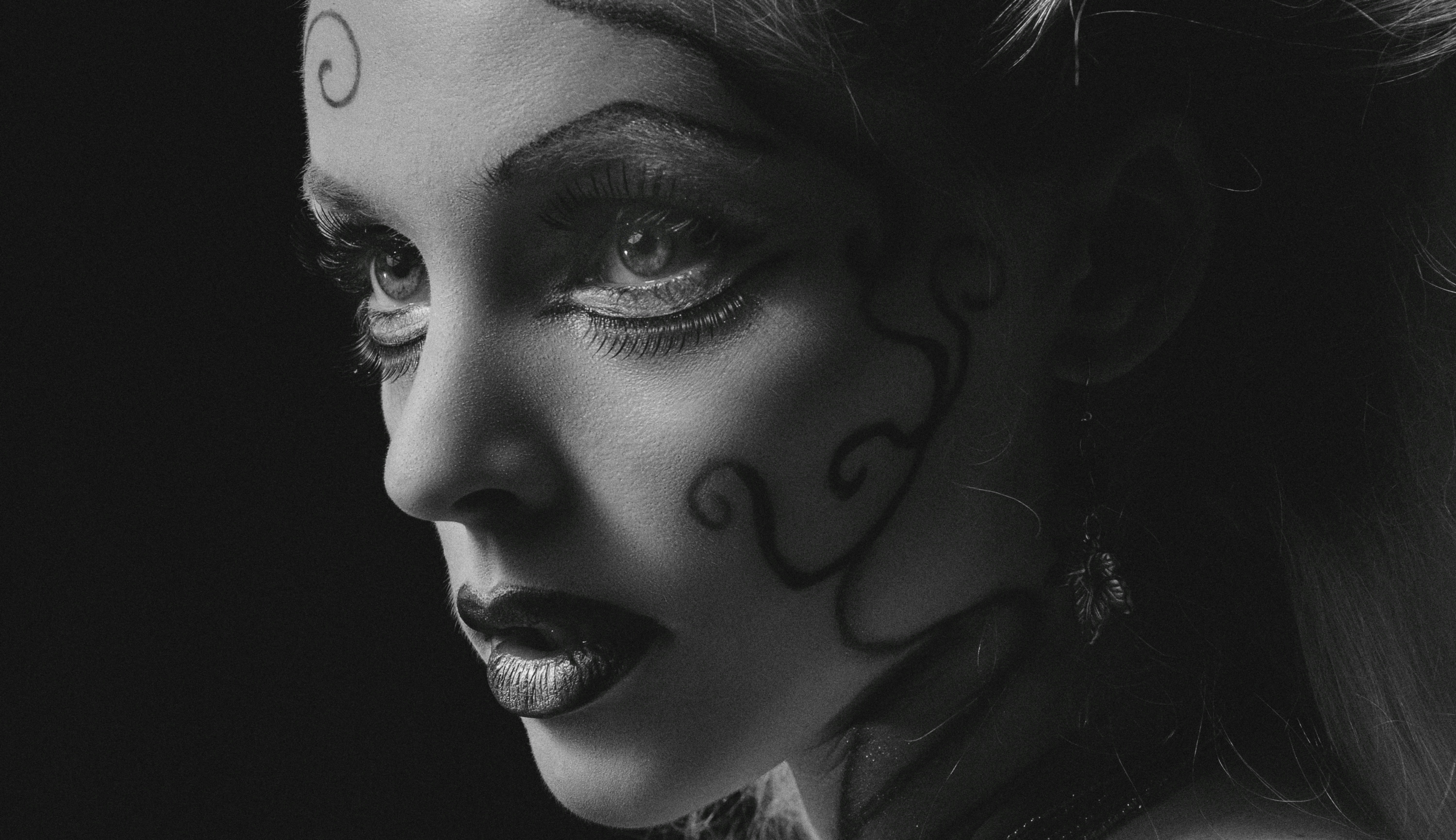 Greyscale photo of woman with face art photo – Free Portrait Image on ...