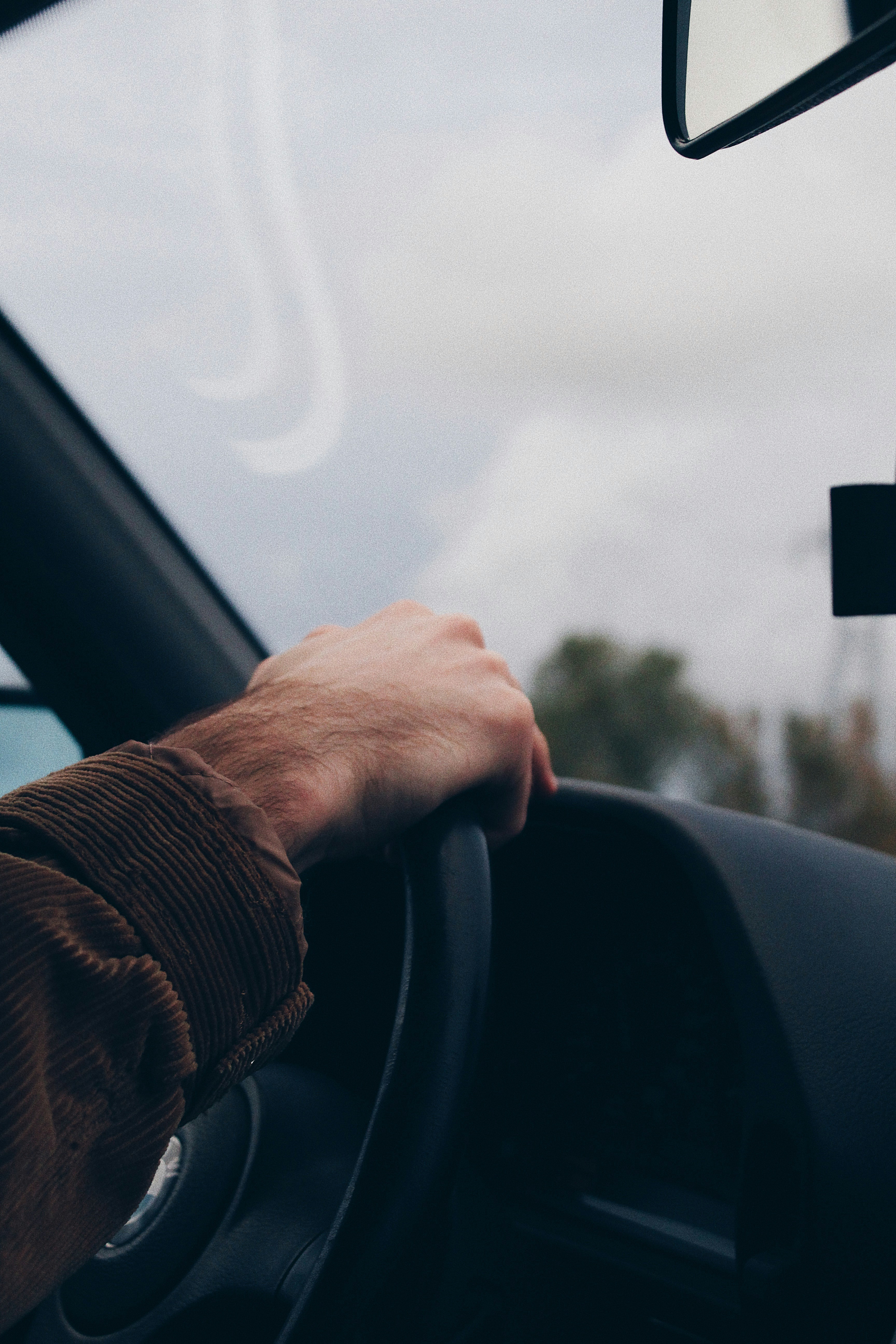 Gripped Horizon: A Driver's View through Gray Skies
