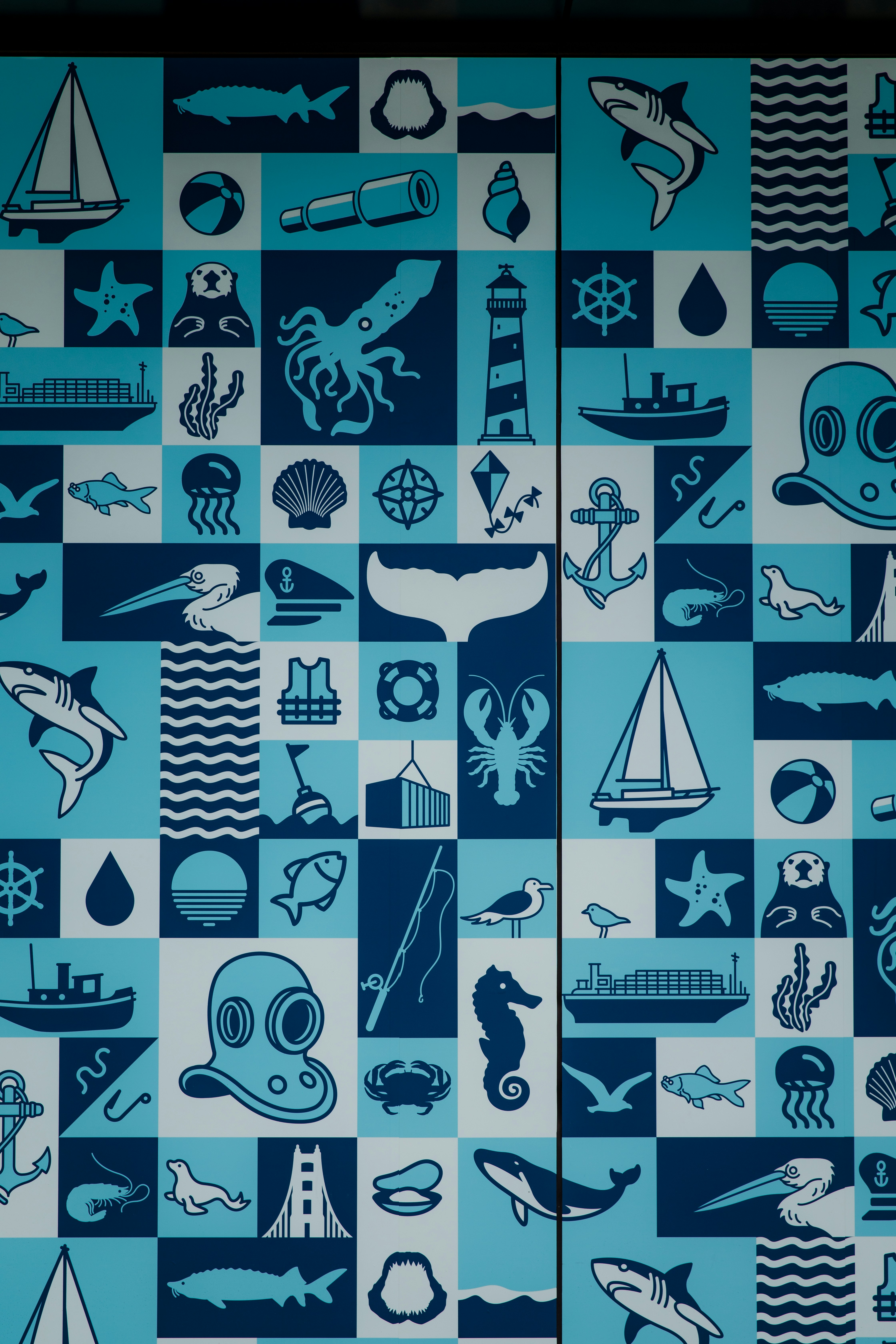 Blue Tiled Odyssey: A Maritime Mosaic of Icons