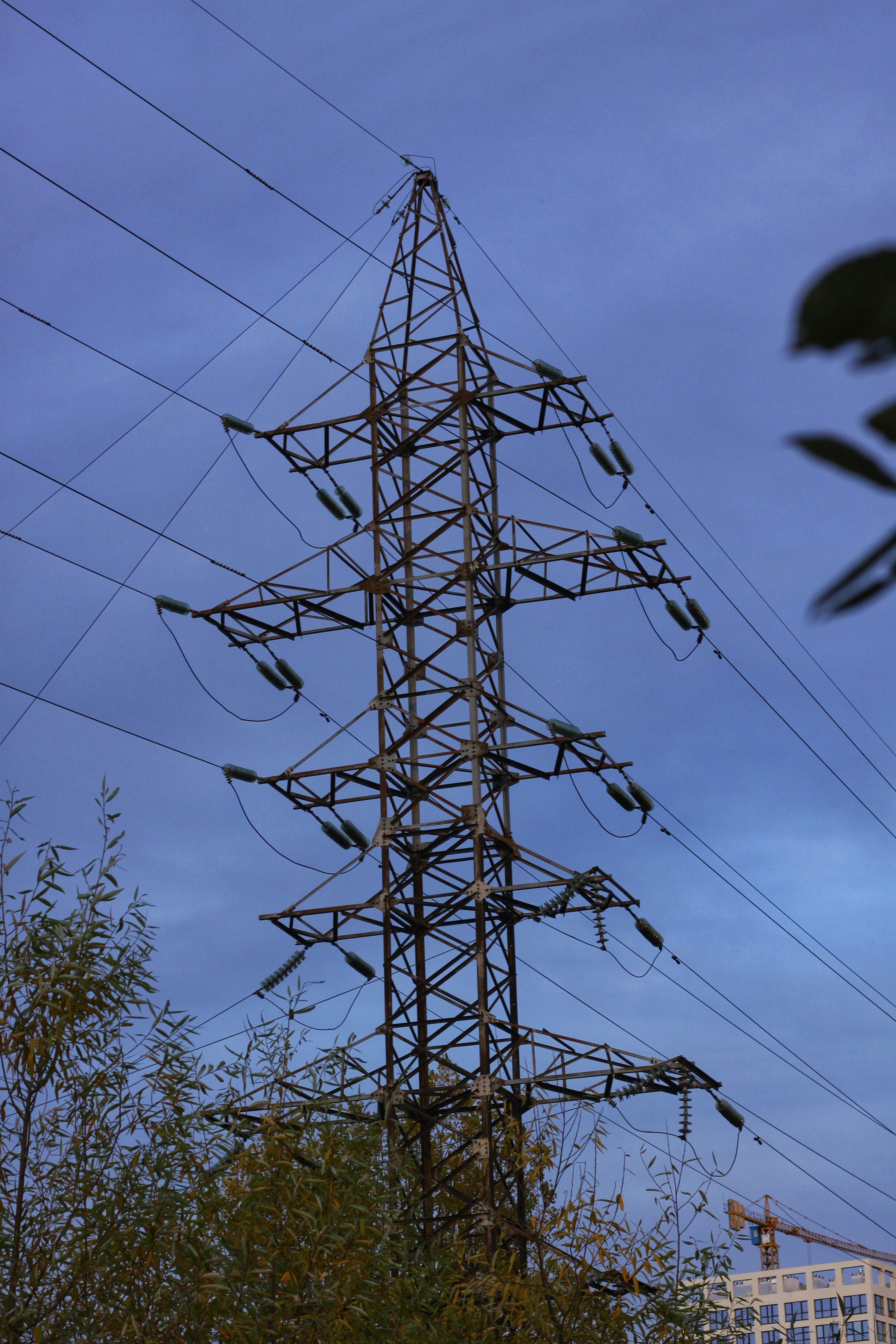 Centerline of Energy: A lattice transmission tower pierces the blue afternoon
