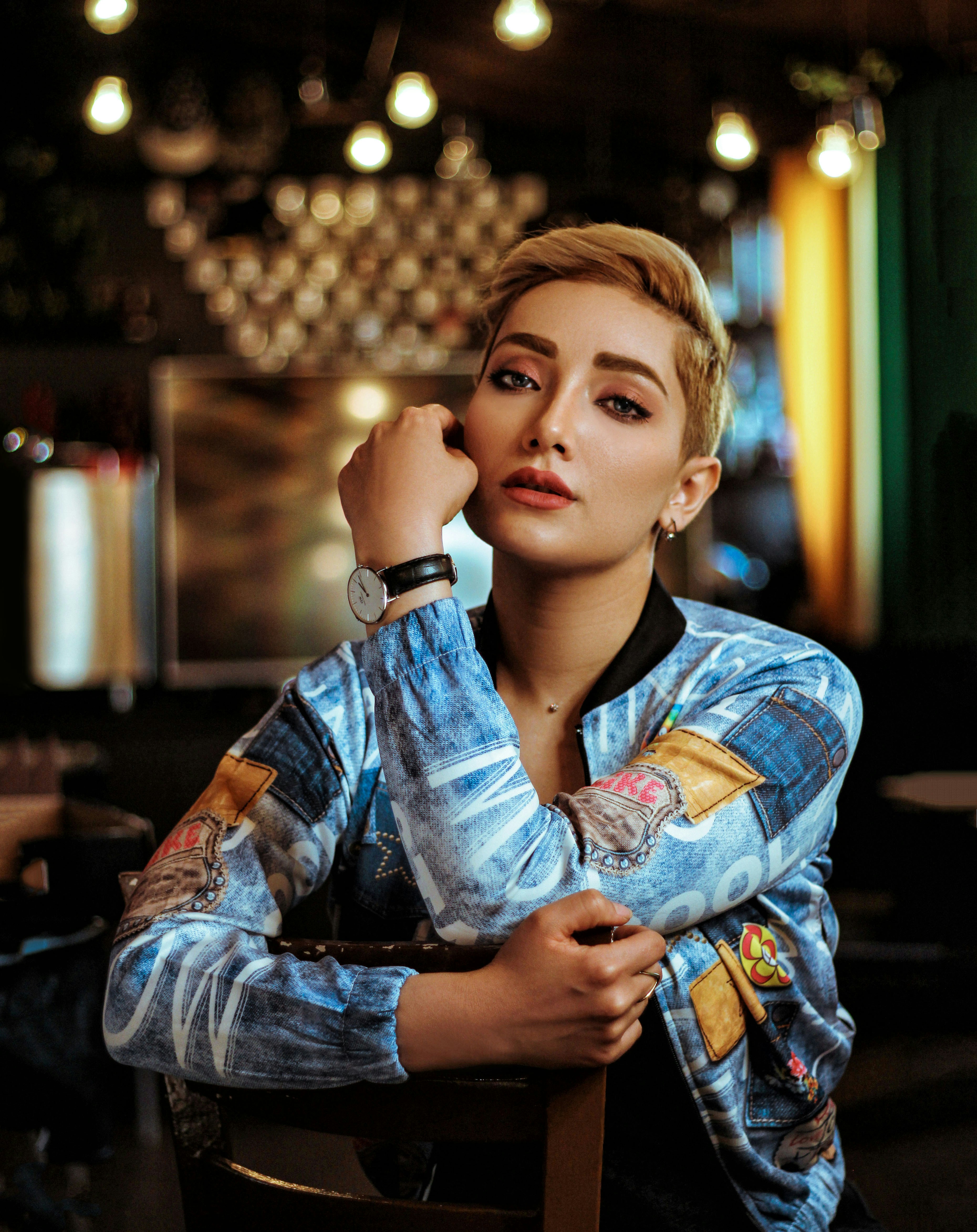 Portrait in Neon-Wlow: A Confident Moment at the Bar