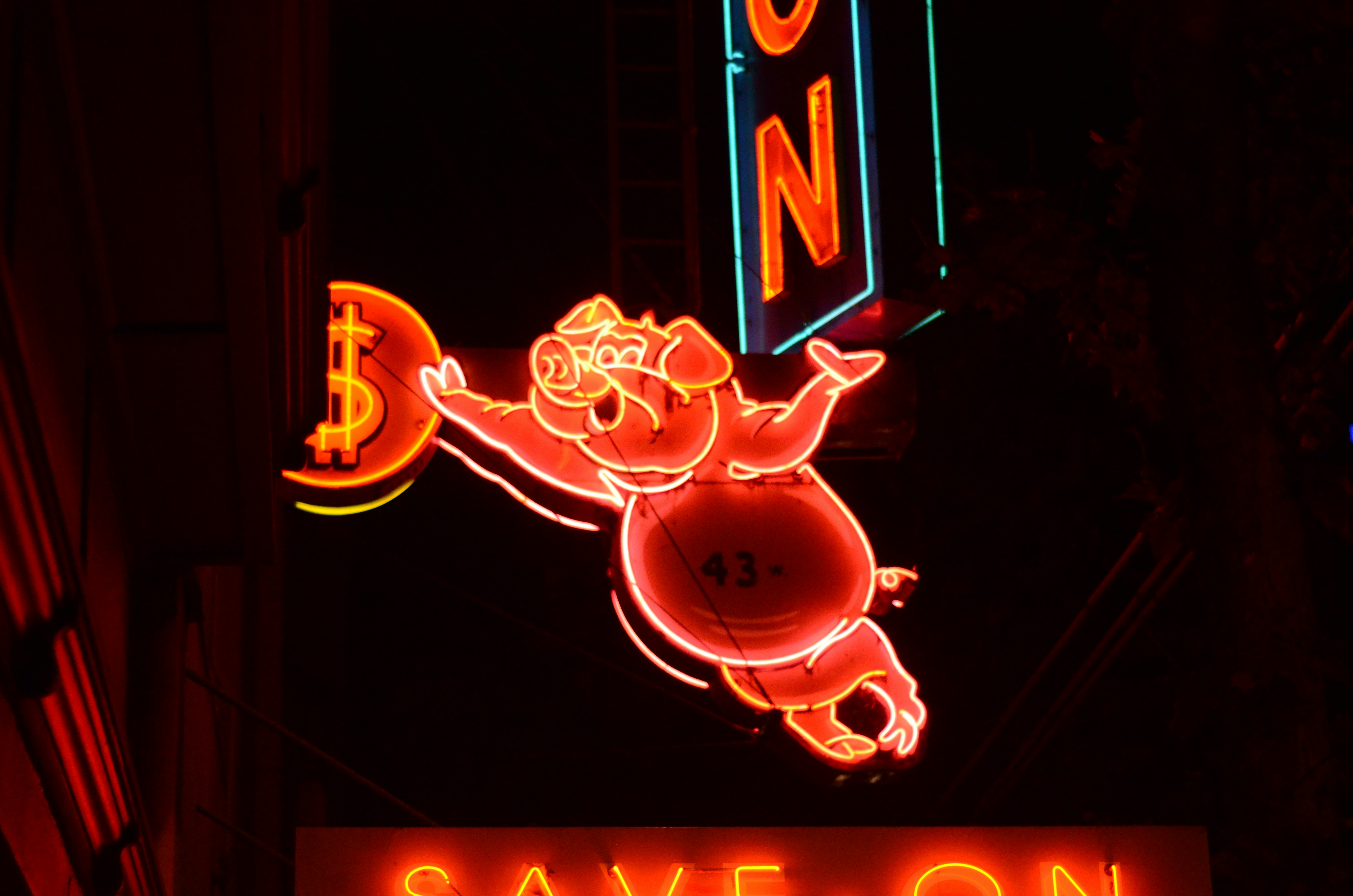 Neon Pig Weighed Down by a Dollar Sign