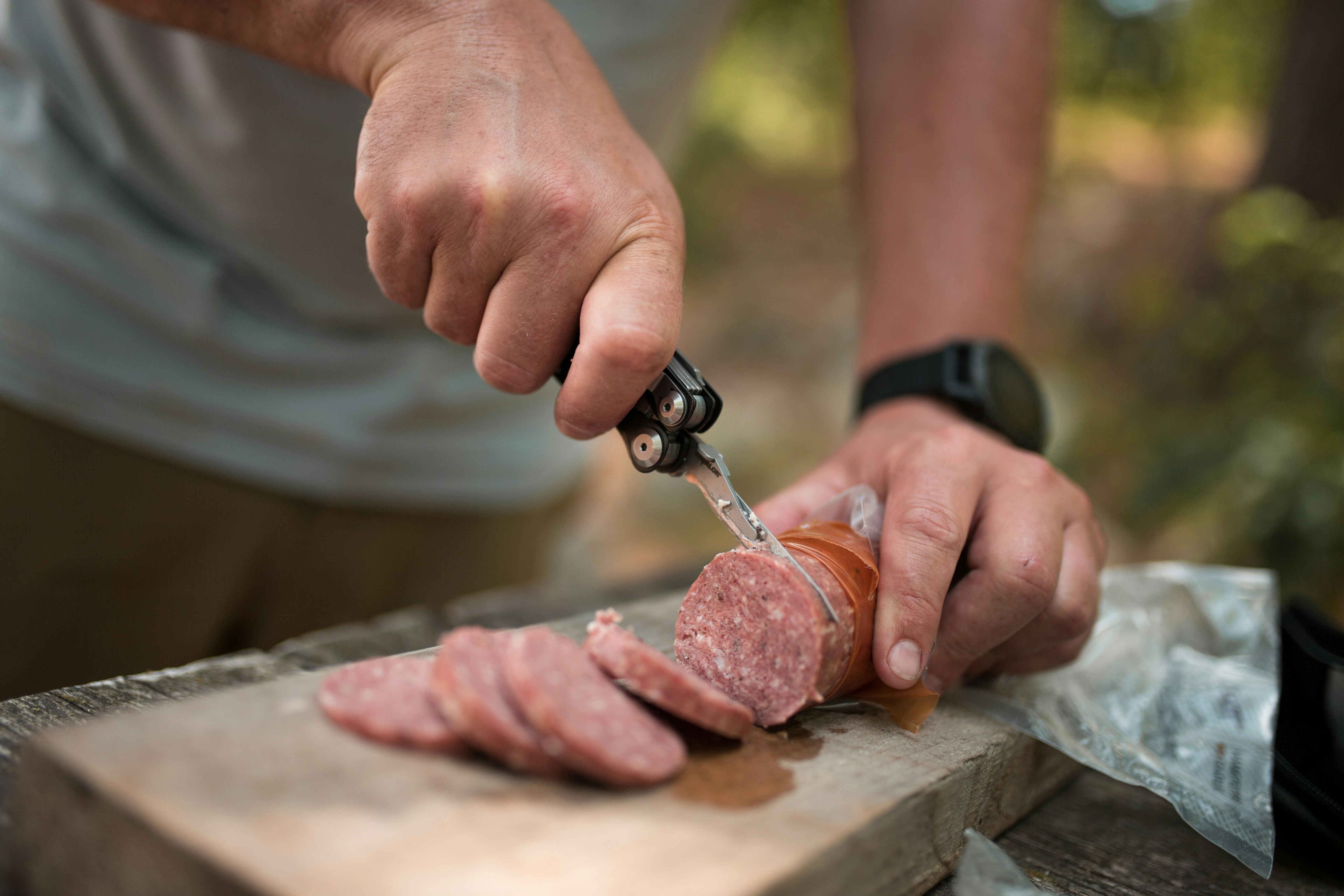Precision Slice: a Chef's Knife Spearheads a Salami Cut