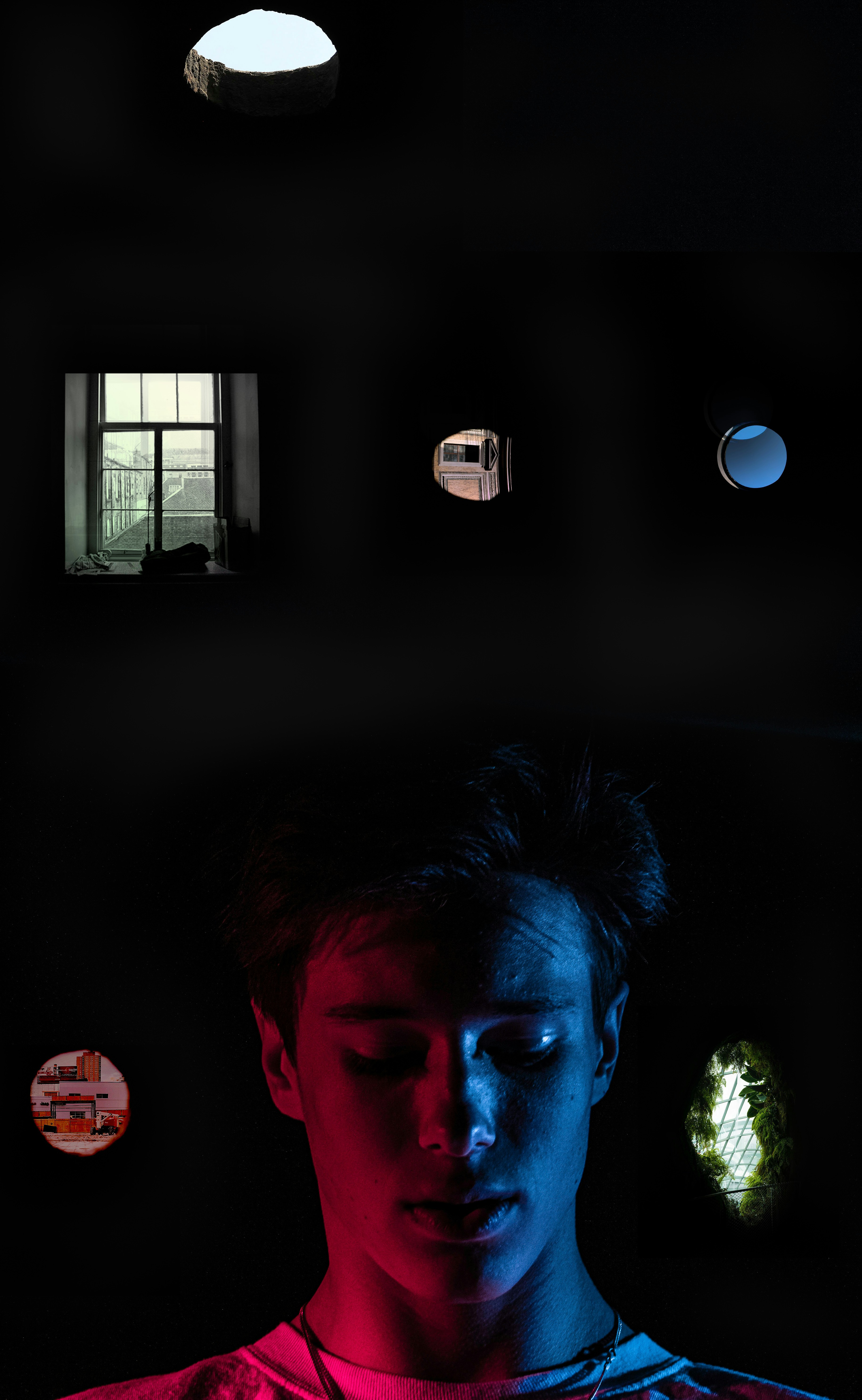 Hidden Windows, Hidden Light: Portrait Beneath a Sky of Orbs