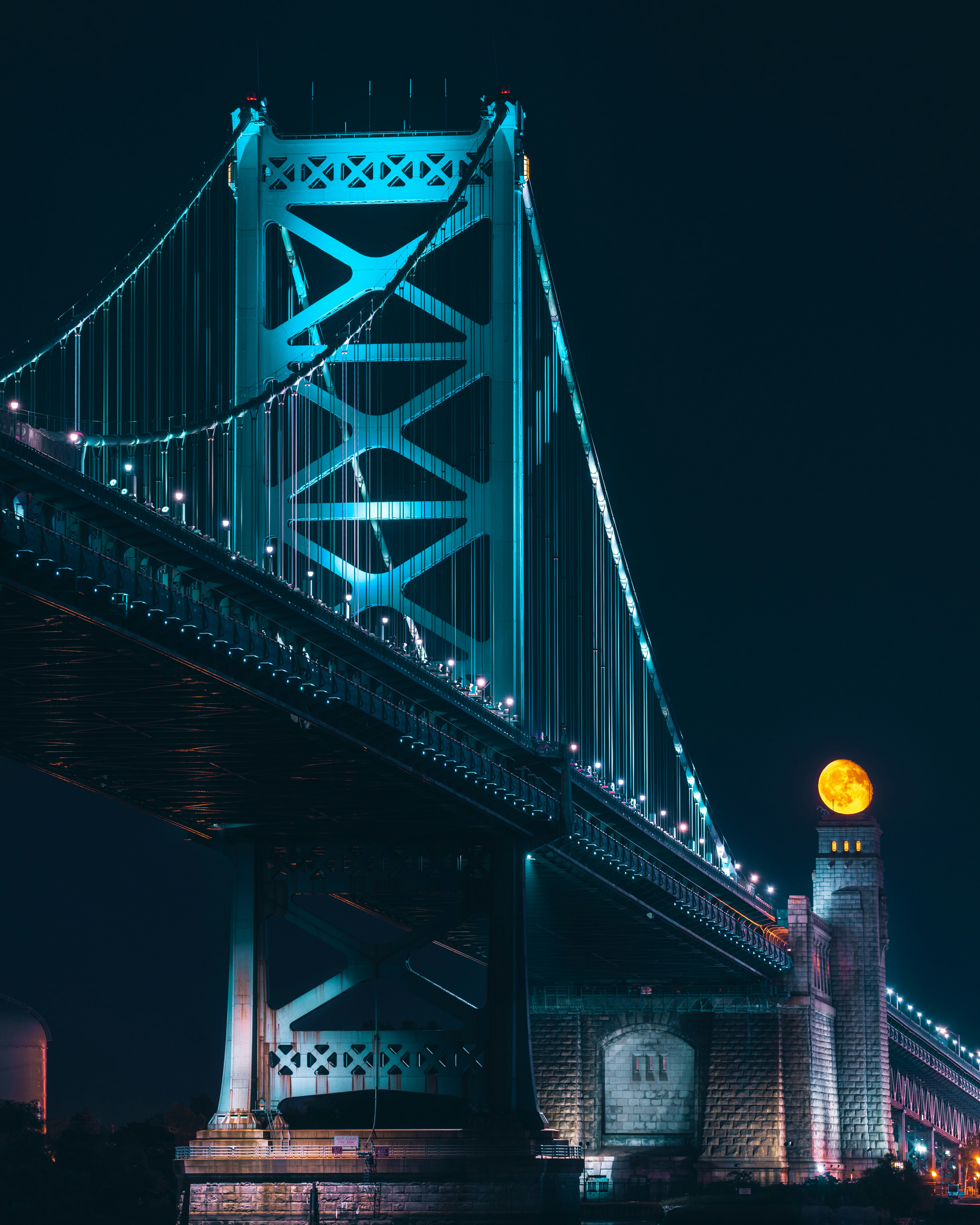 Ben Franklin Bridge with a blood moon rising in the background. 🌝 