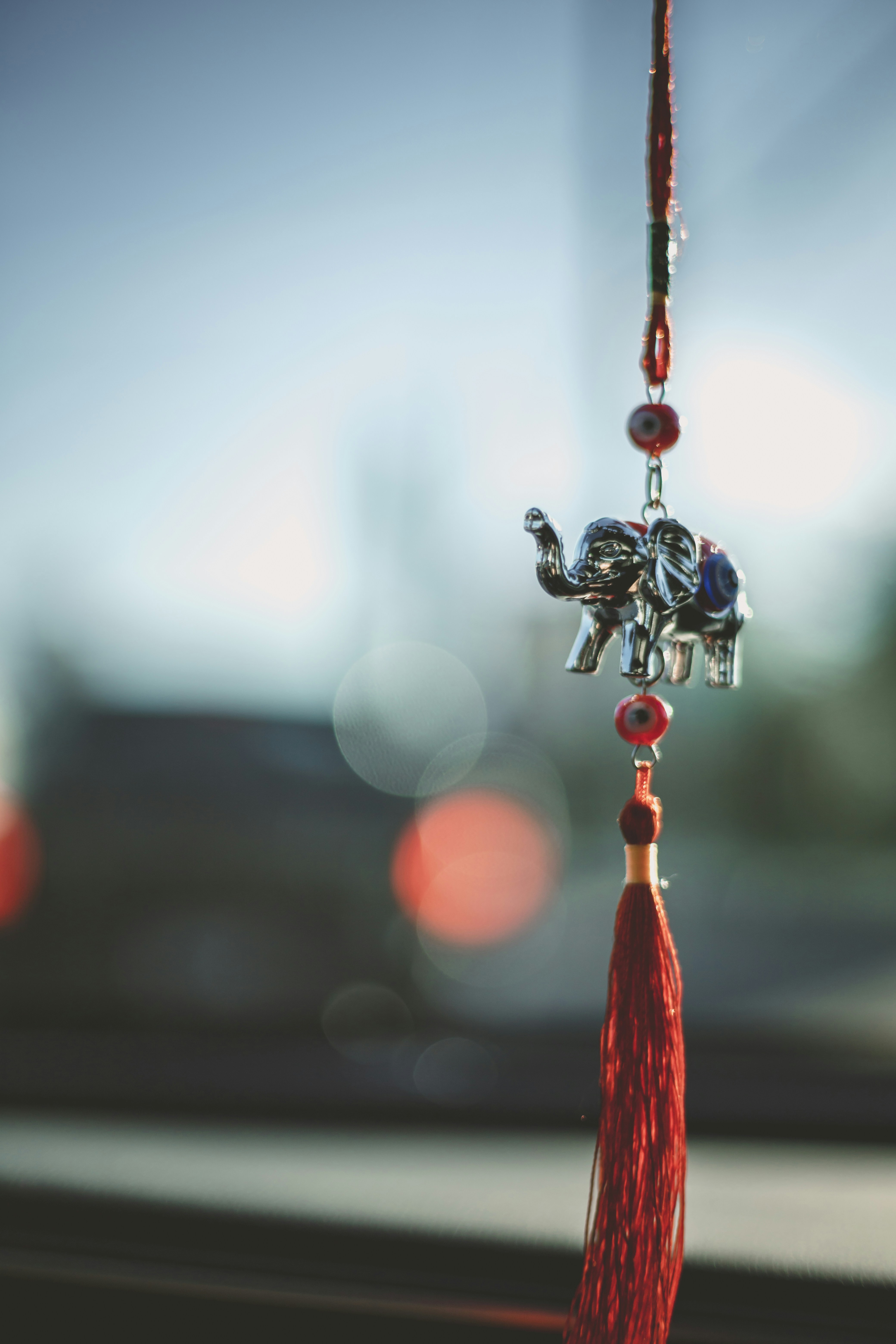Red Knot and Tiny Elephant Charm: A Dreamy Long-Hanging Ornament