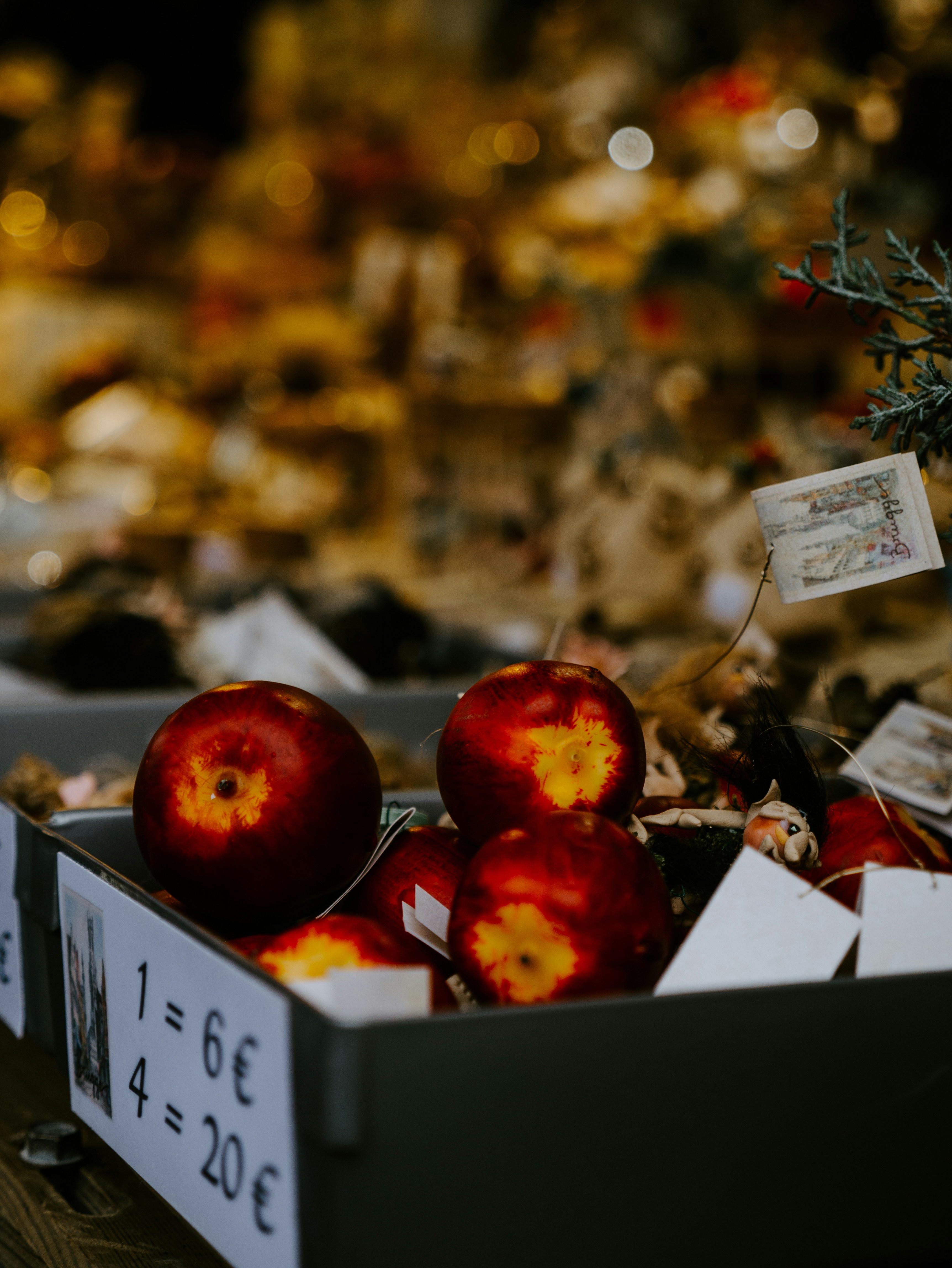 Red Apples in a Market Basket at Dusk