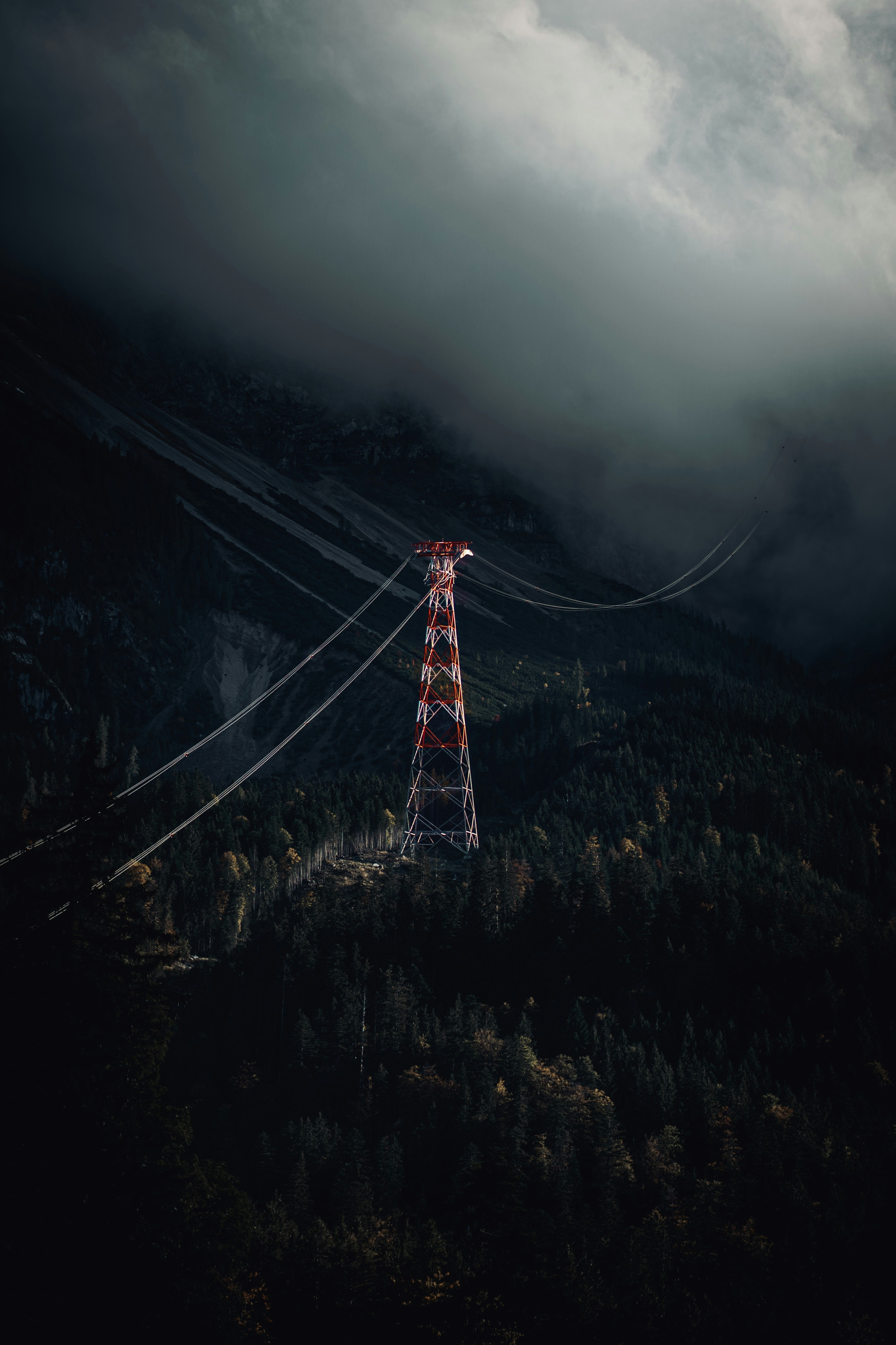 Red and white electric tower on hill photo – Free Energy Image on Unsplash