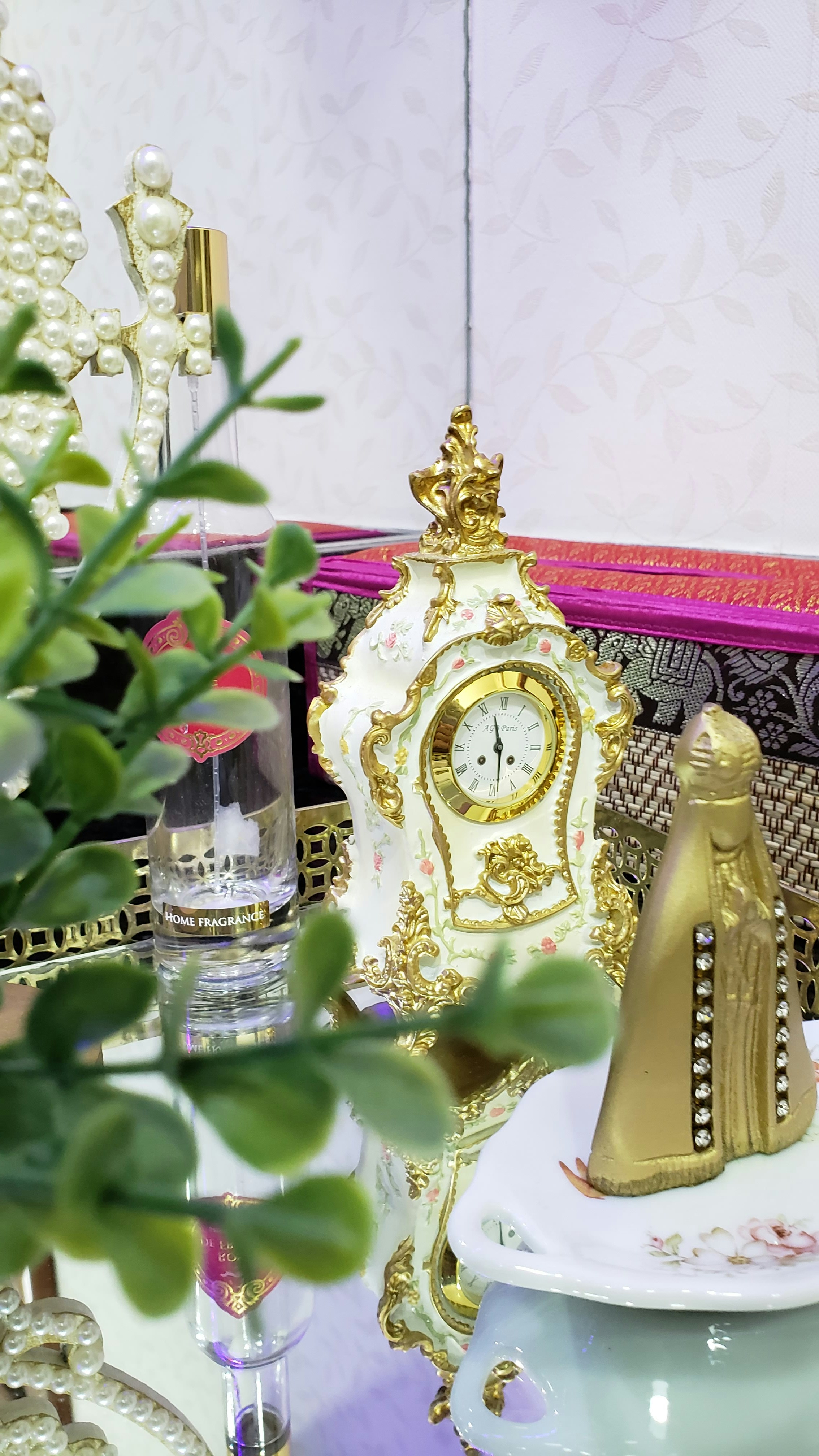 Gilded Timekeeper on a Gleaming Vanity