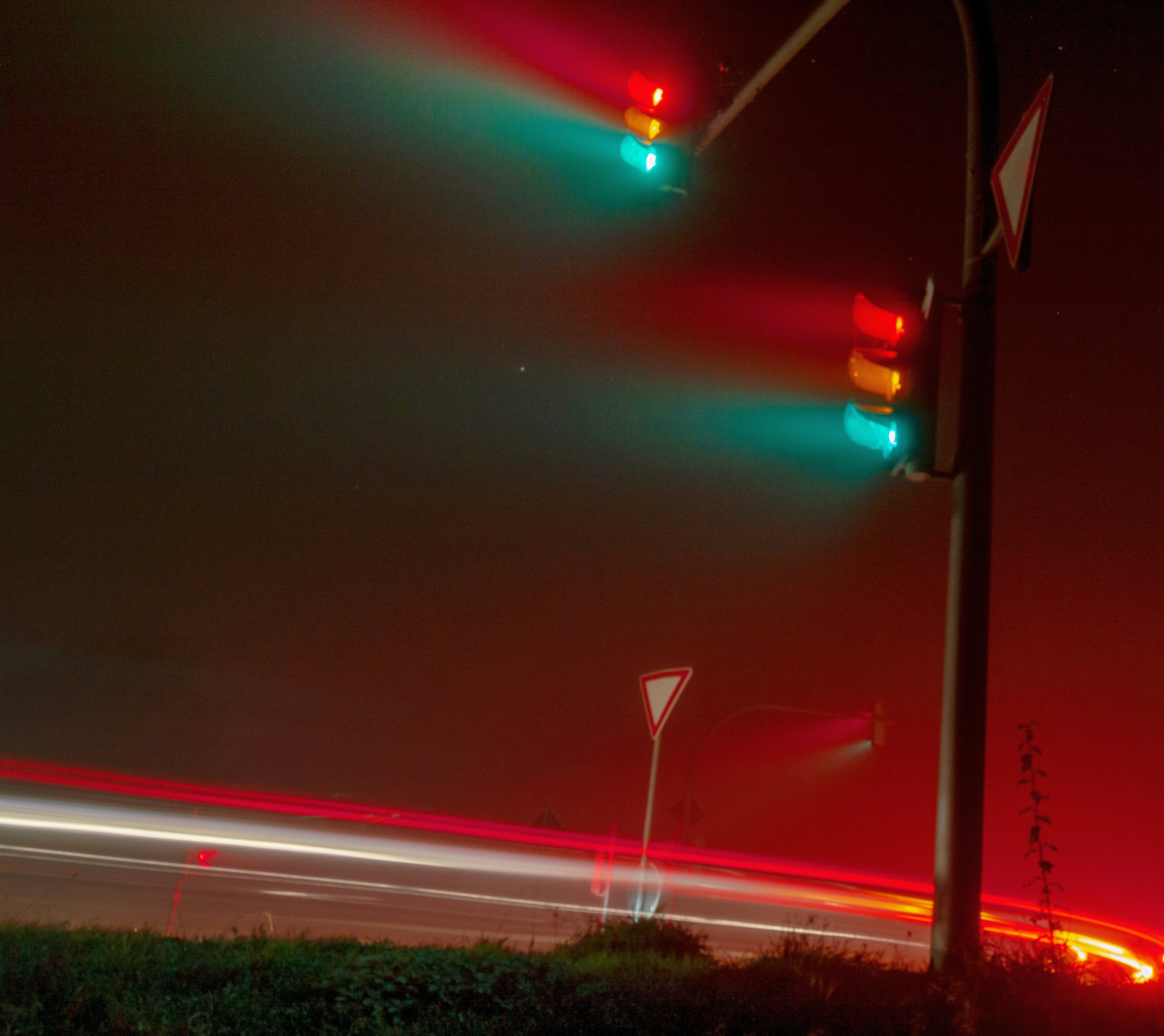 Neon Threads on a Quiet Crossroad
