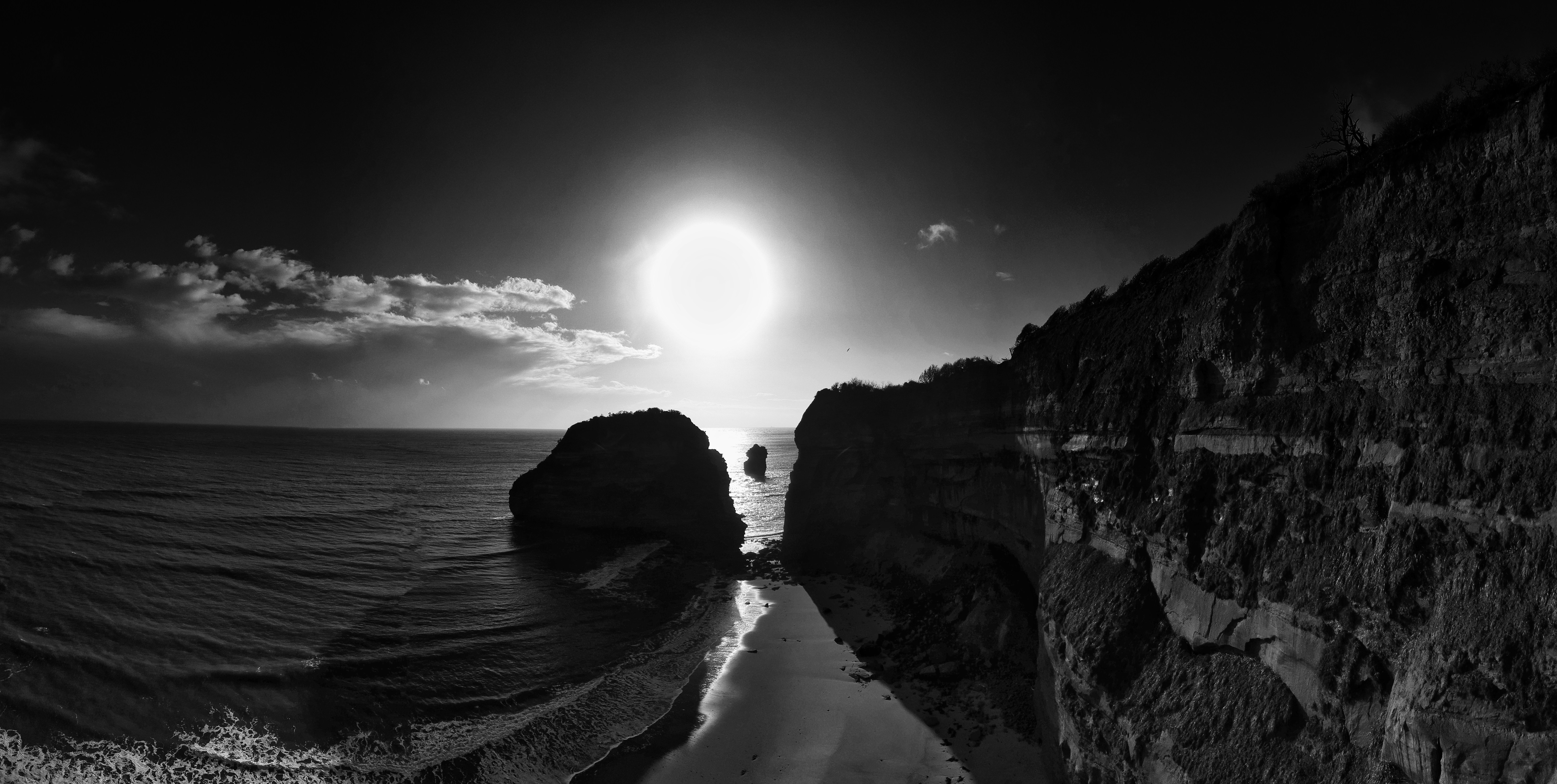 Storm season in the UK makes for tricky shooting conditions with a drone. 

I sought shelter from Storm Atiyah here in December 2019, and hugged the cliffs of the Jurassic coast in an attempt to hide from the wind to shoot a panoramic set.