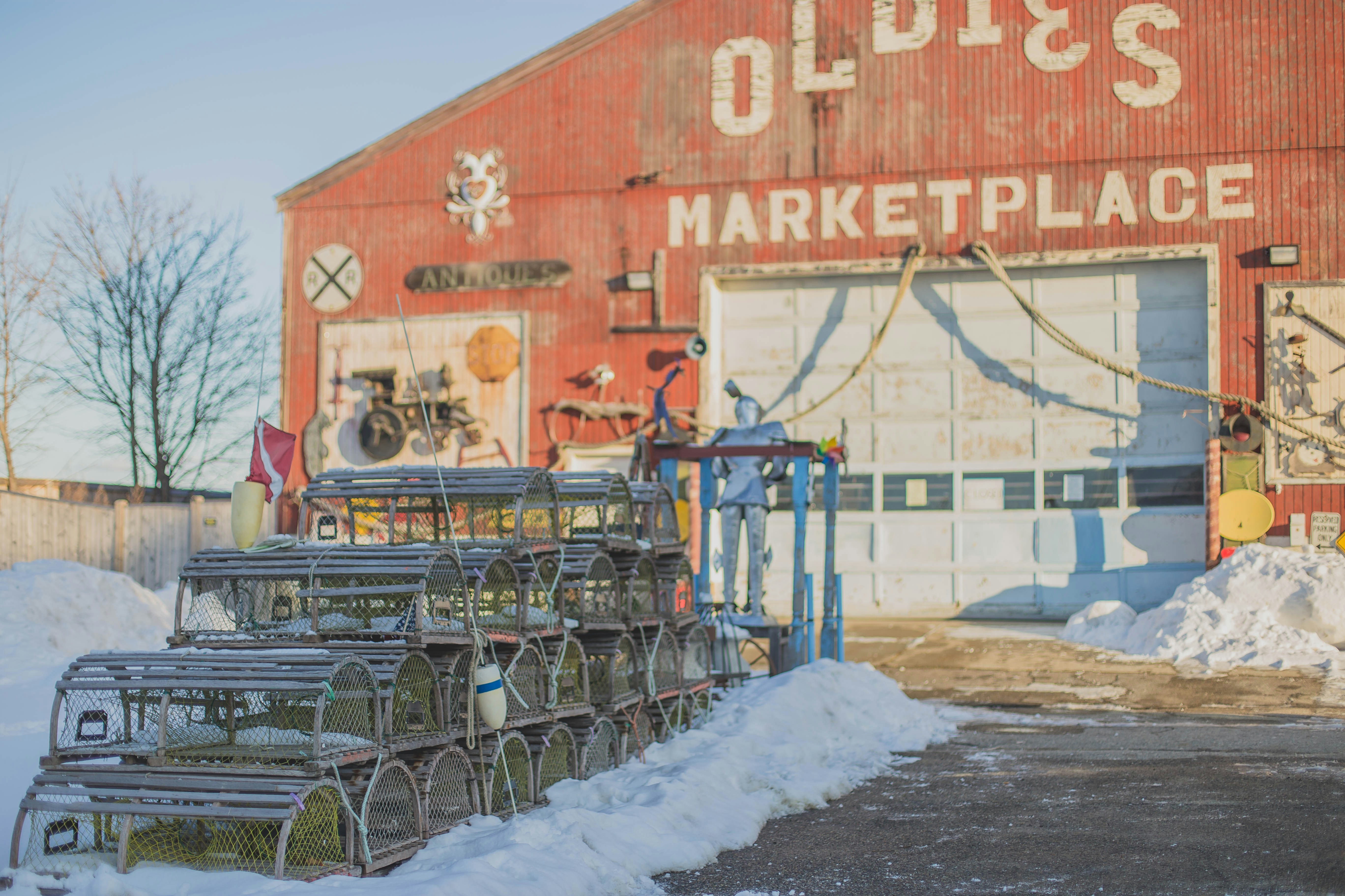 Snowbound Marketfront: Vintage Carts Align at Oldies Marketplace