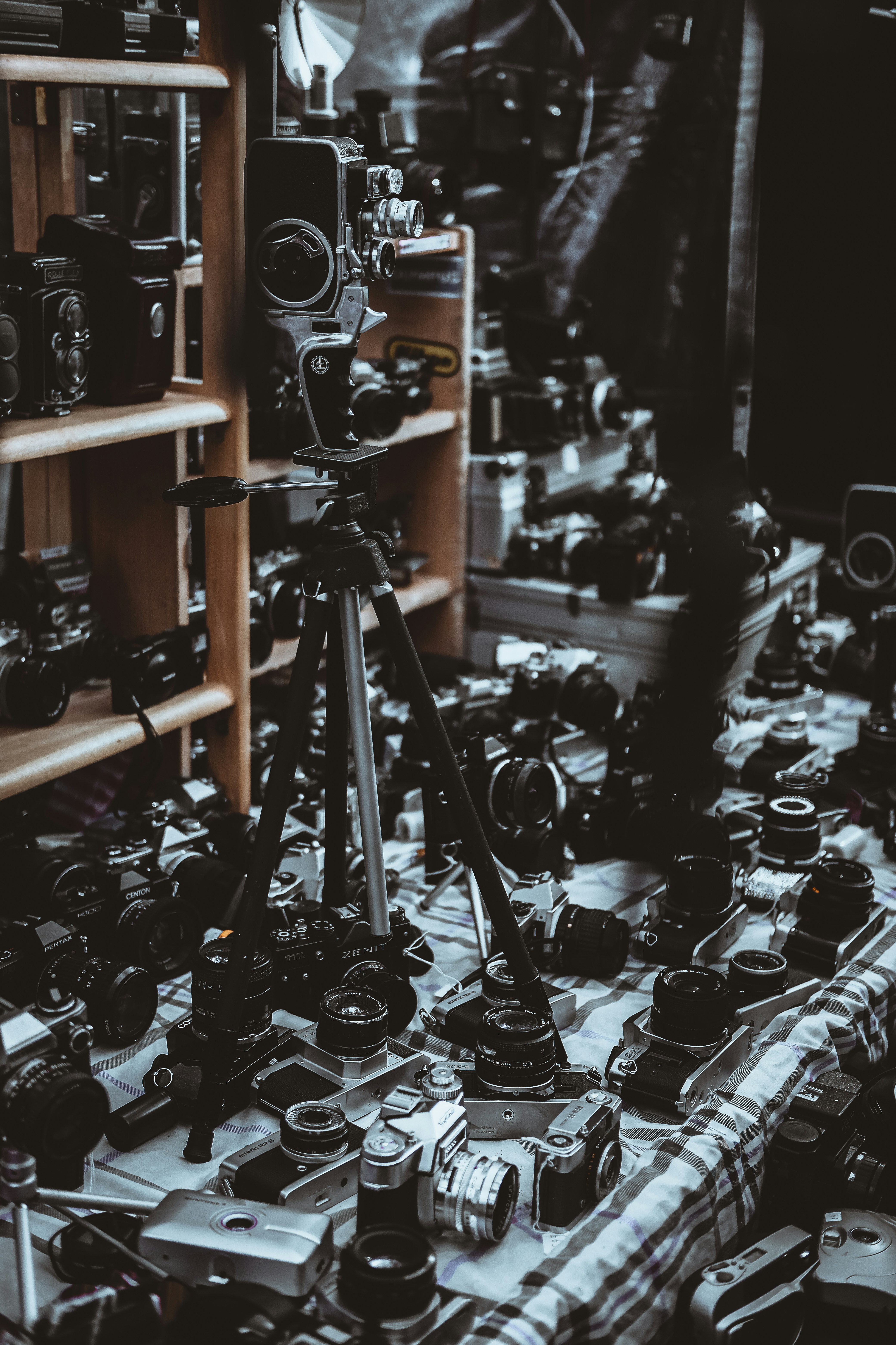 Greyscale photography of cameras and tripods photo – Free Film ...