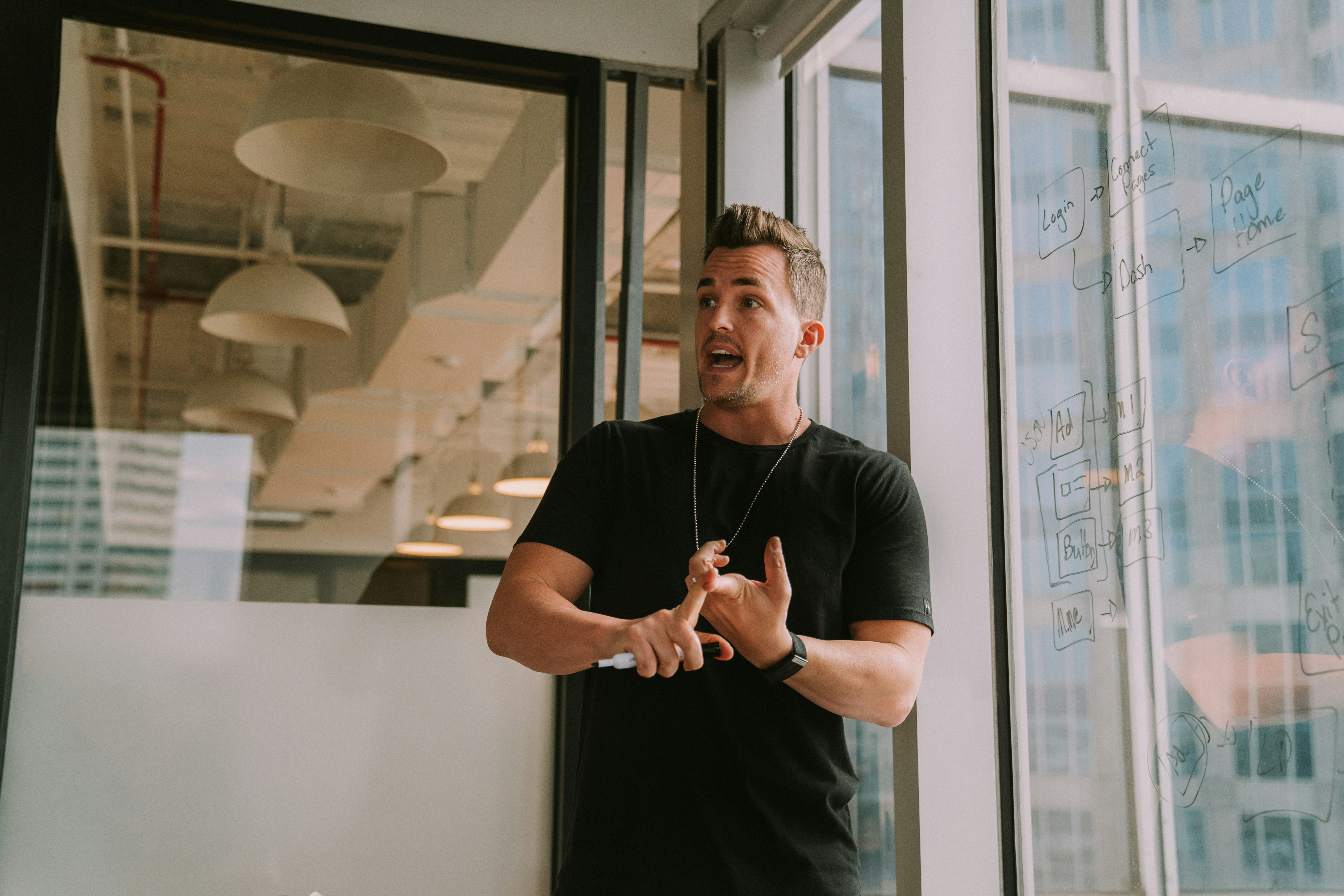 Man talking and touching his index finger indoors photo – Free Man ...