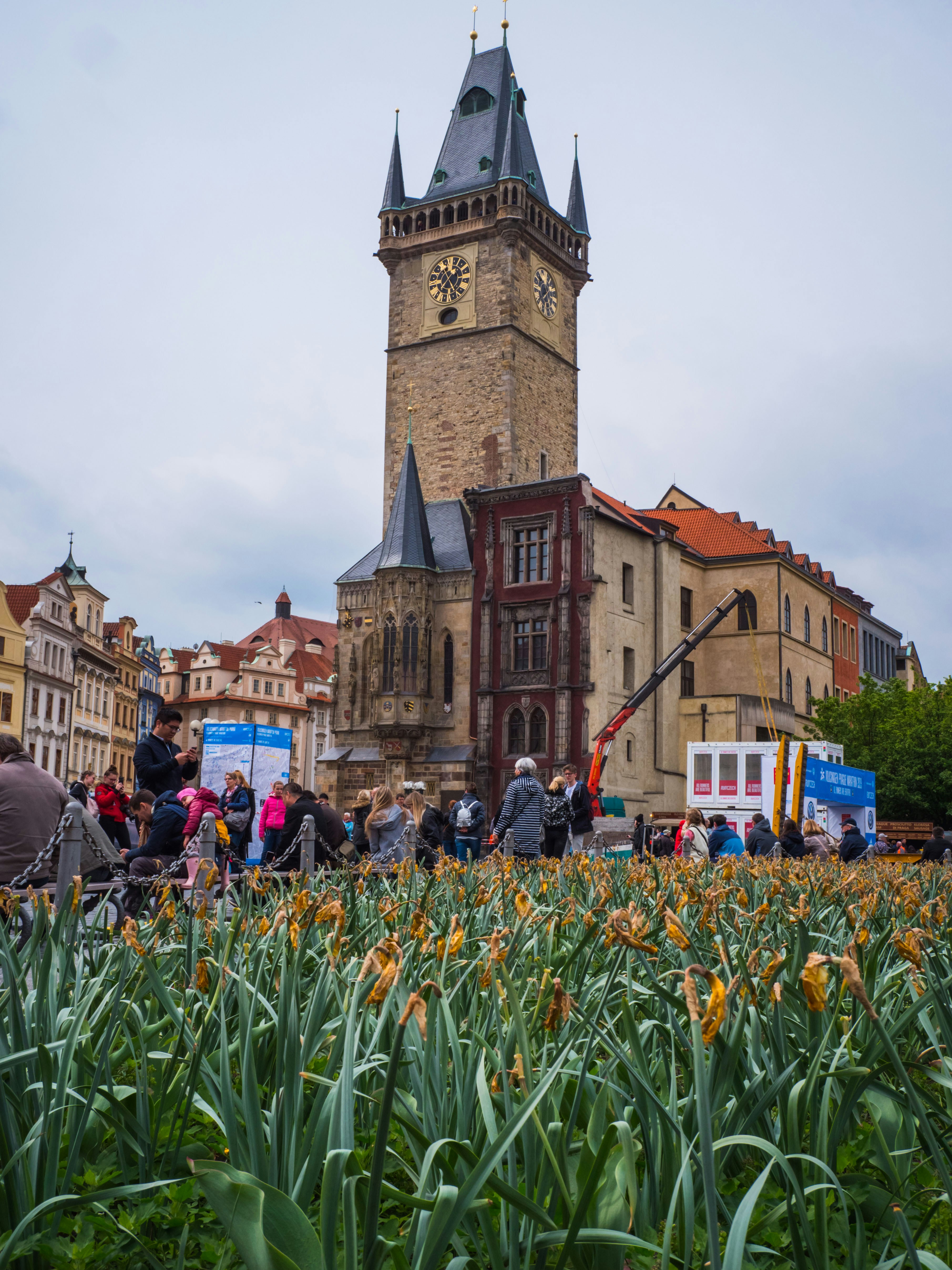 Tower of Time Over a Bustling Town Square